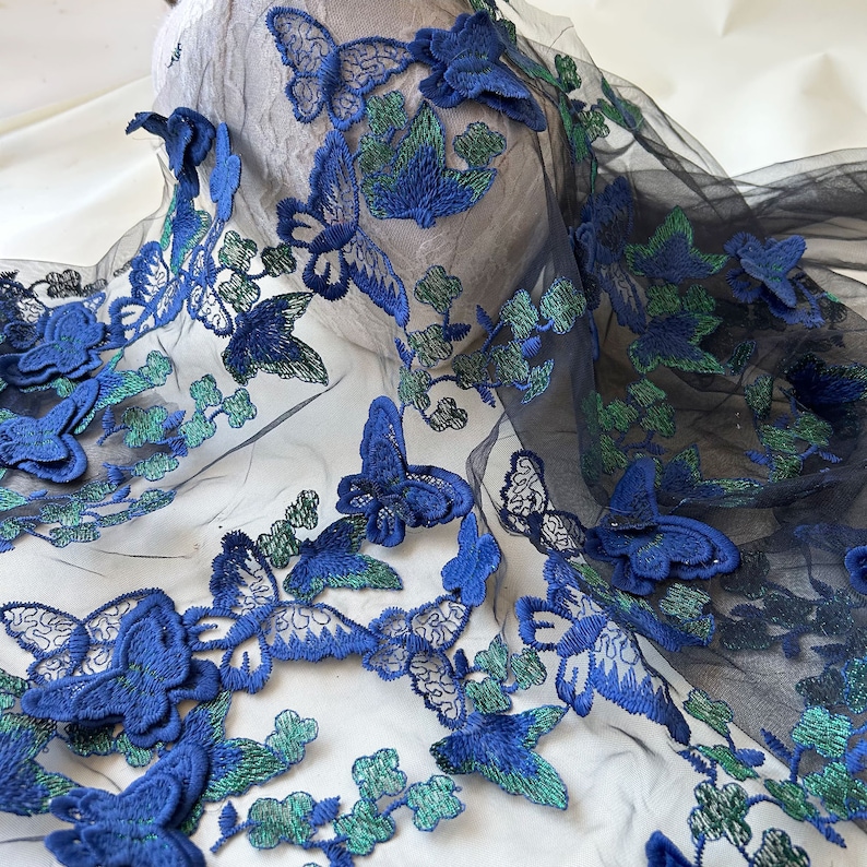Butterfly Lace Fabric by the Yard Butterfly Lace Dark Blue - Etsy