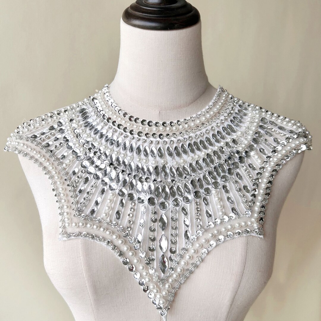 Rhinestone Bib Collar Applique Beaded Neckline Trims Bling Accents for ...