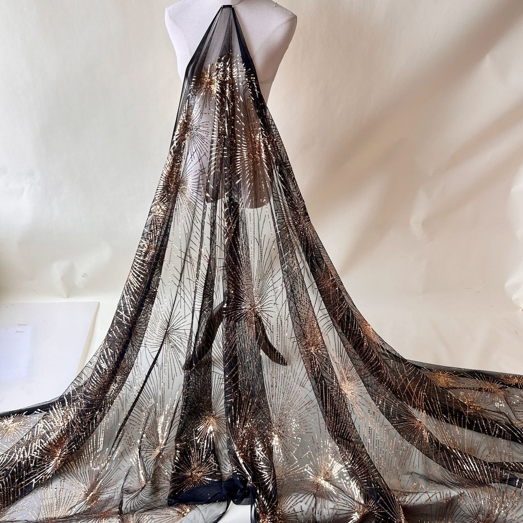 Sparkling Lace Fabric Gold Sequined Star Lace Overlay for Prom Costumes ...