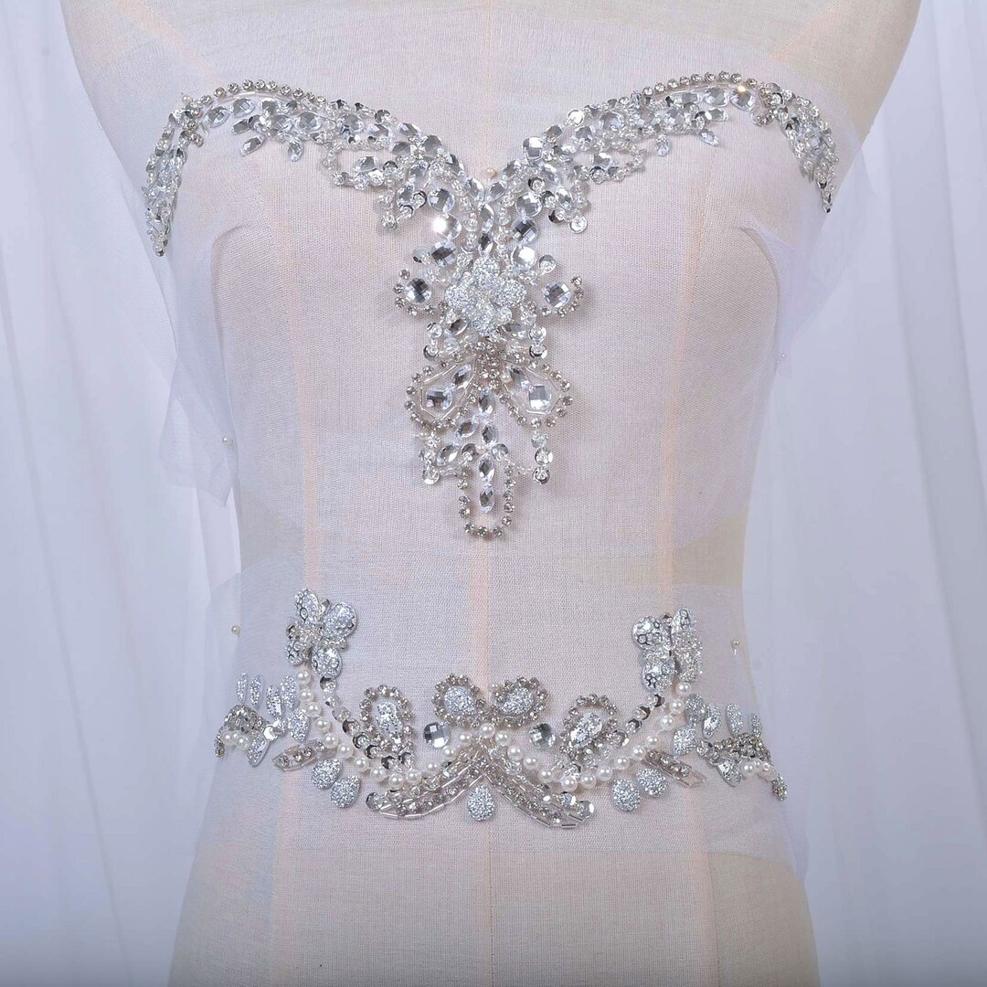 Bridal Neckline Trims Belt Beaded Sequined Bodice V-neck Applique With ...