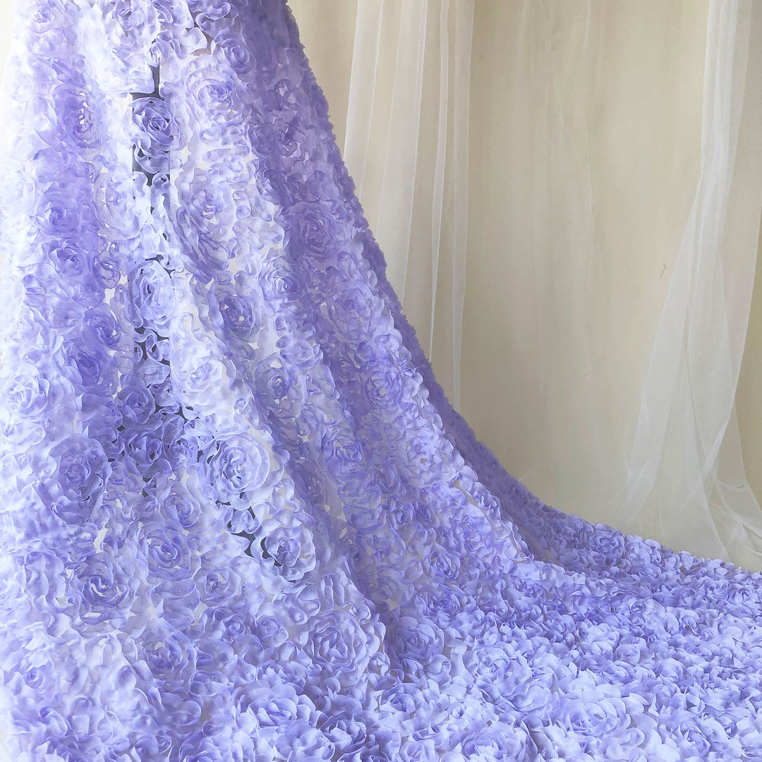 Lilac 3d Rose Lace Mesh Fabric by Yard Rostte Lace Fabric Dress Train ...