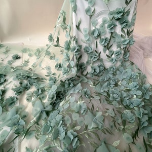 Green Leaf Lace Fabric 3D Floral Green Embroidery Lace Tulle for Prom ...