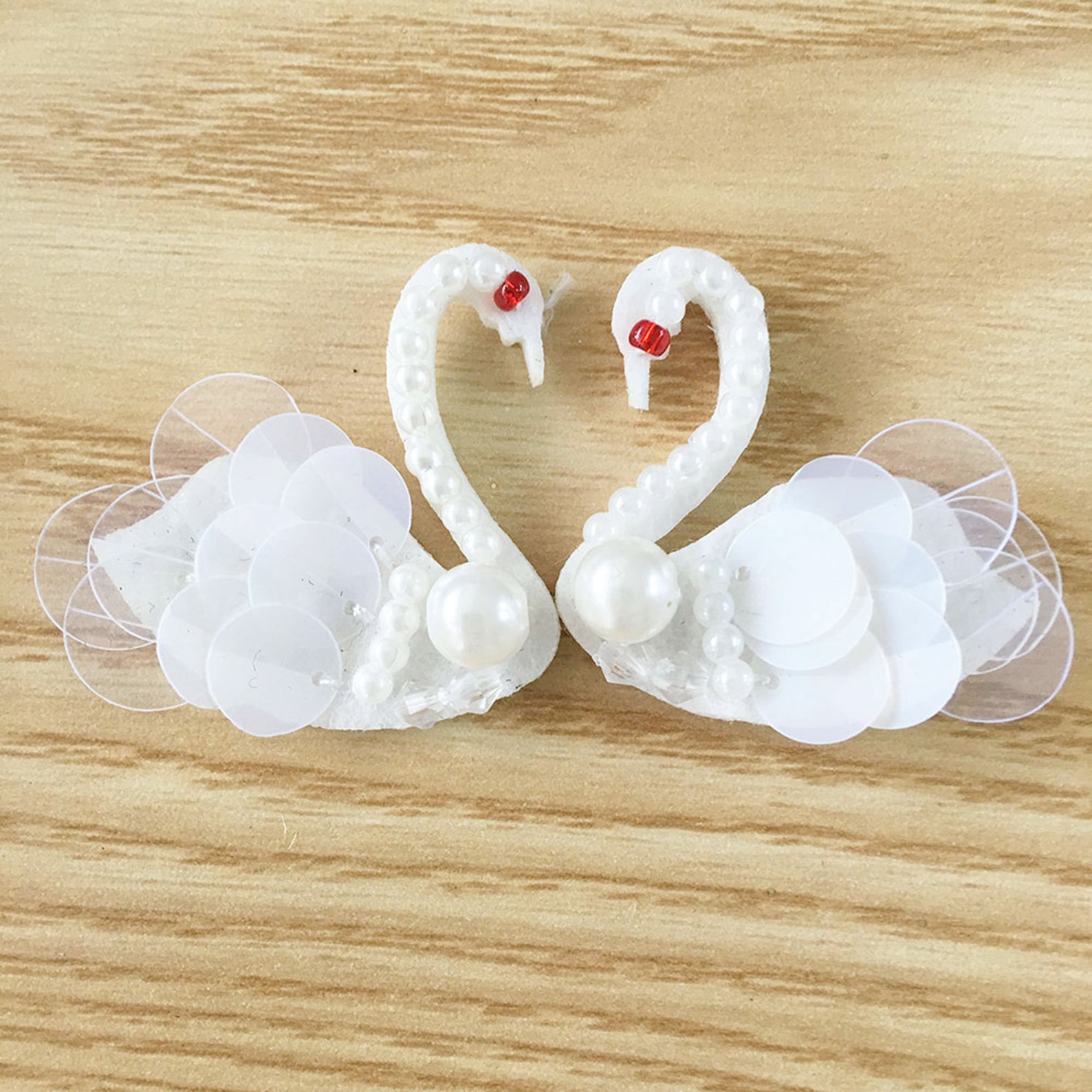 Couples Swan Applique Mirror Pair Beaded Birds Patch for DIY Craft ...