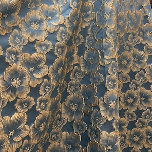 Golden Flower Jacquard Fabric Embossed Bloom Textured Fabric for Party ...