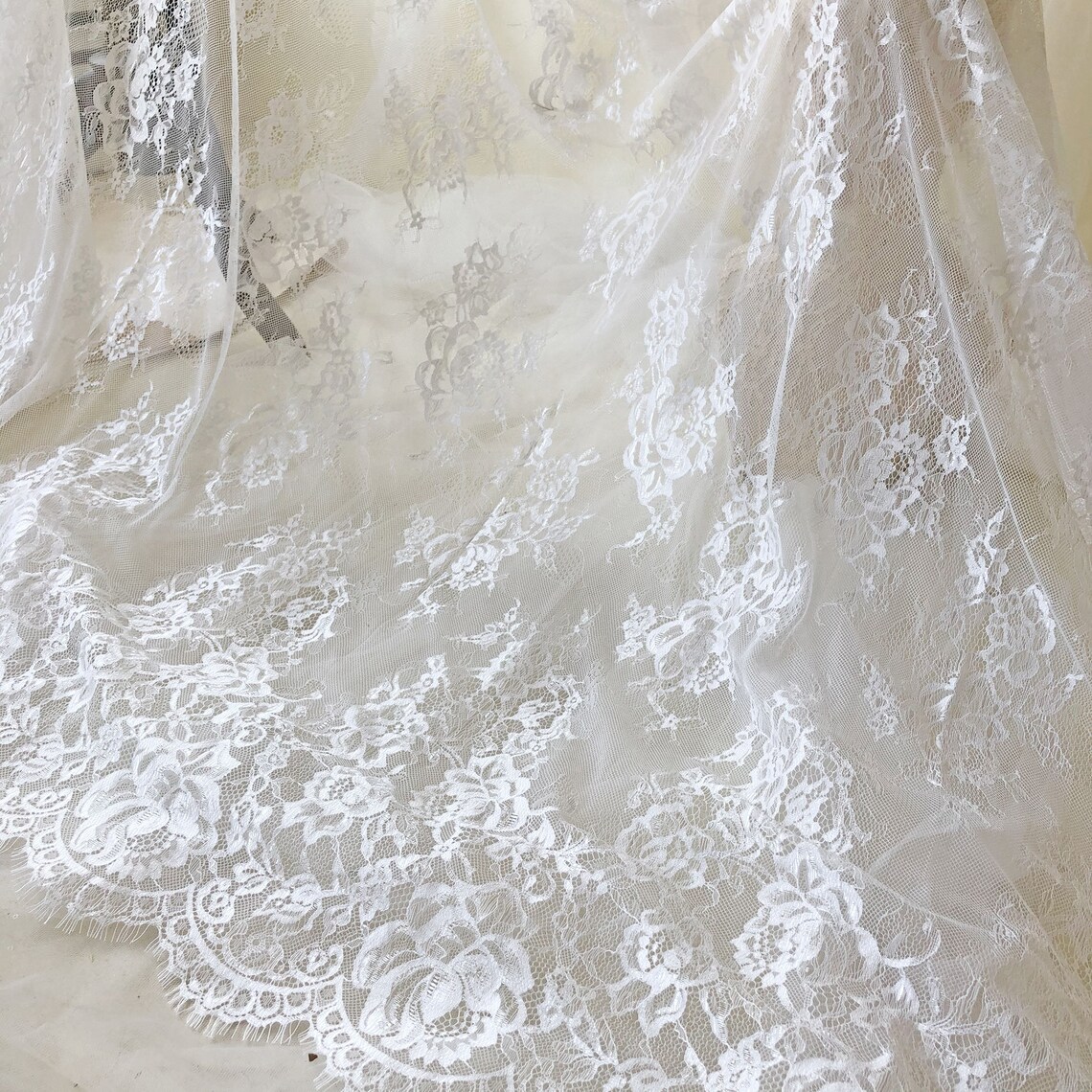 3 Meters Chantilly Wedding Dress Lace Tulle French Floral - Etsy