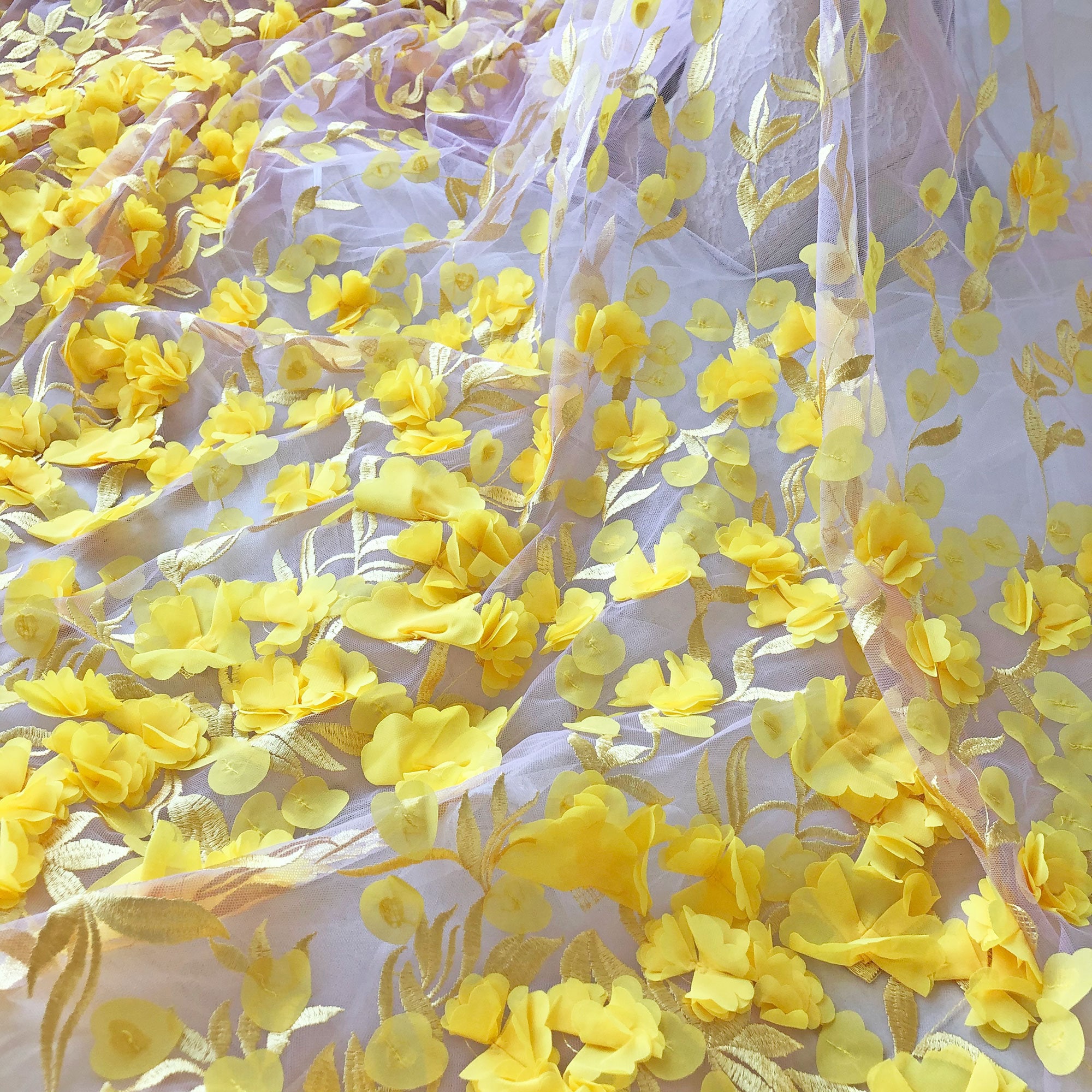 Yellow Chiffon Flower Lace Fabric by Yard Lovely Yellow | Etsy