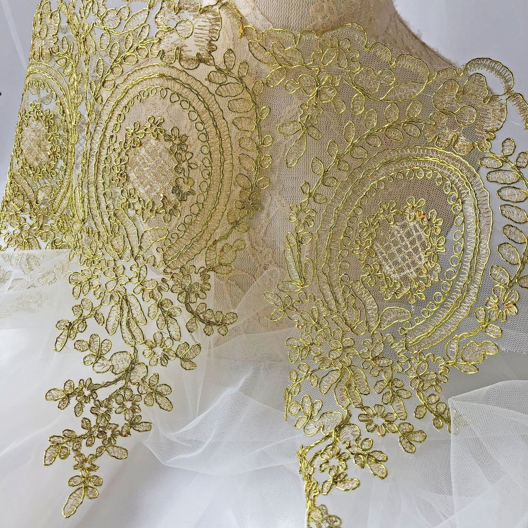 Golden Corded Lace Trim by the Yard Vintage Embroidery Floral Lace ...