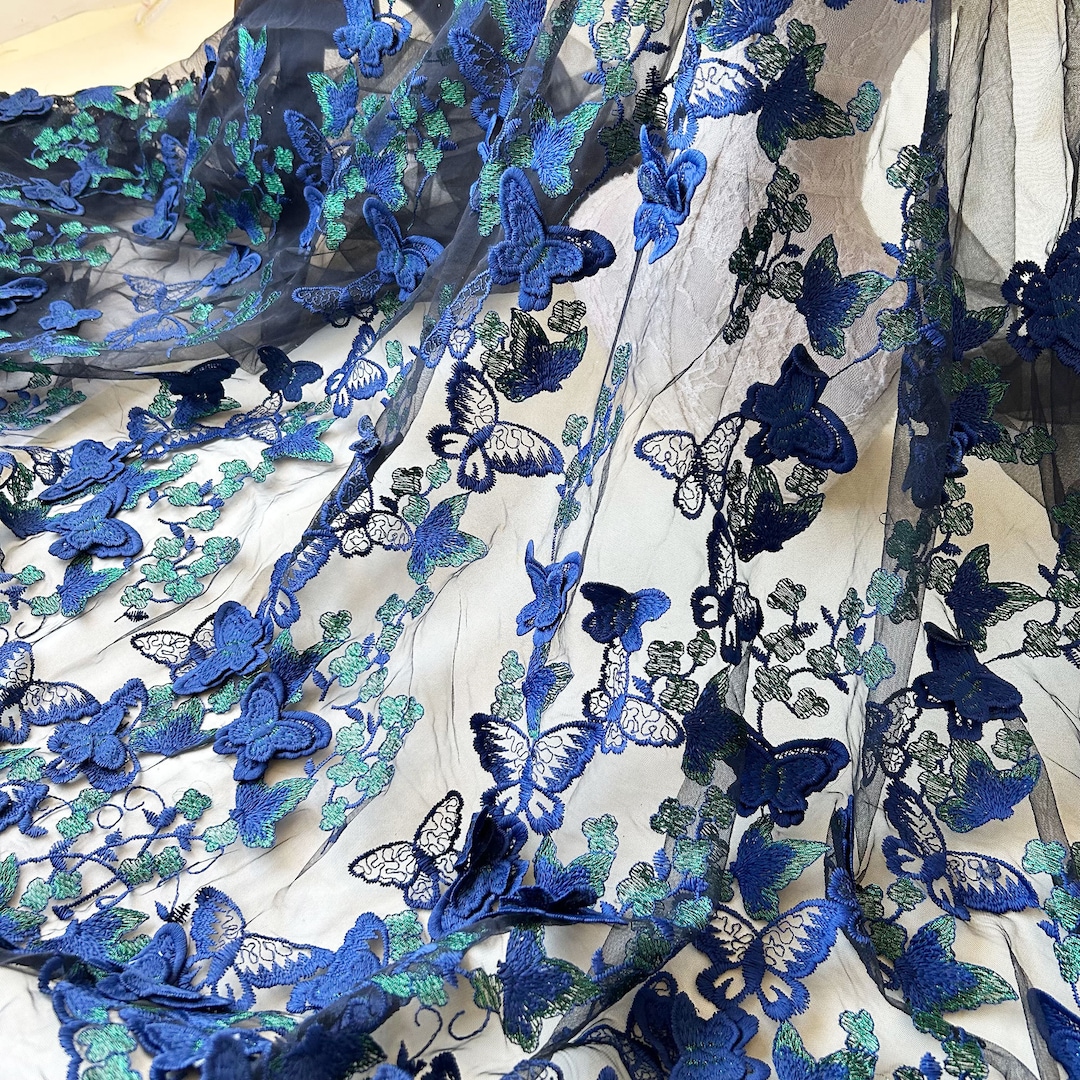Butterfly Lace Fabric by the Yard Butterfly Lace Dark Blue Butterfly ...