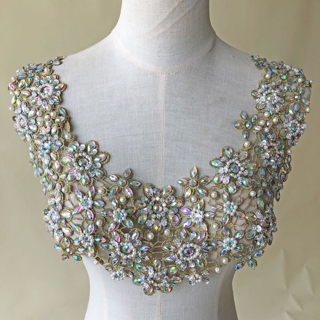 Rhinestone Neckline Trims Ballgown Bodice Applique Colorful Beaded ...