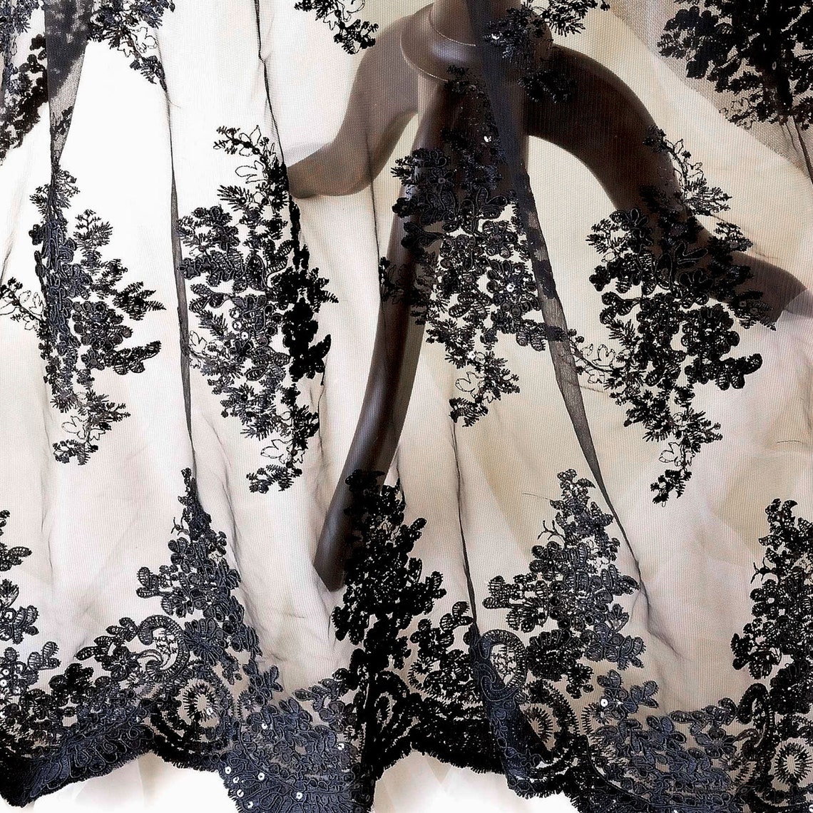 Black Lace Fabric by the Yard Shimmering Floral Lace Tulle - Etsy
