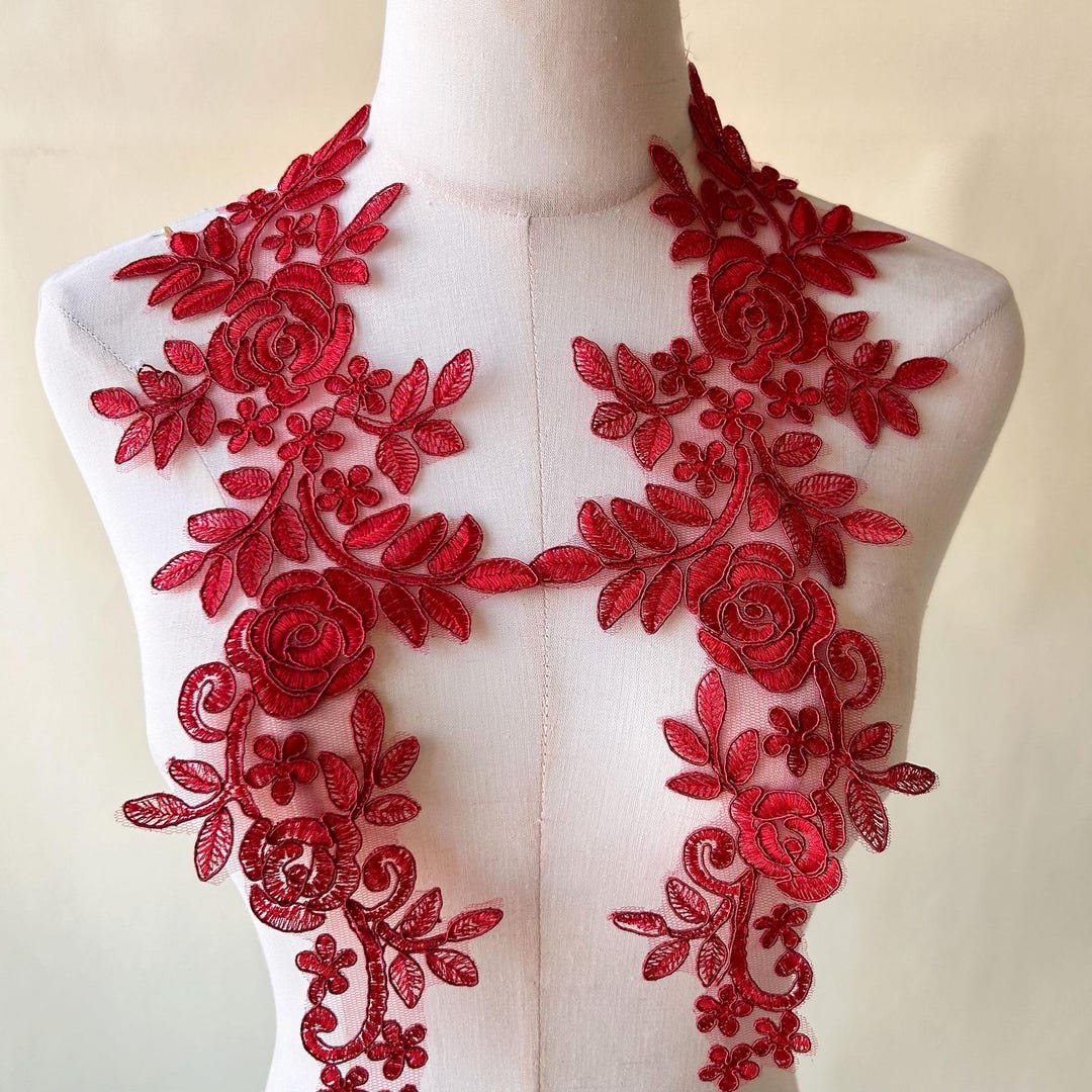 Corded Embroidery Flower Applique Patches Mirror Pair Floral Sewing ...