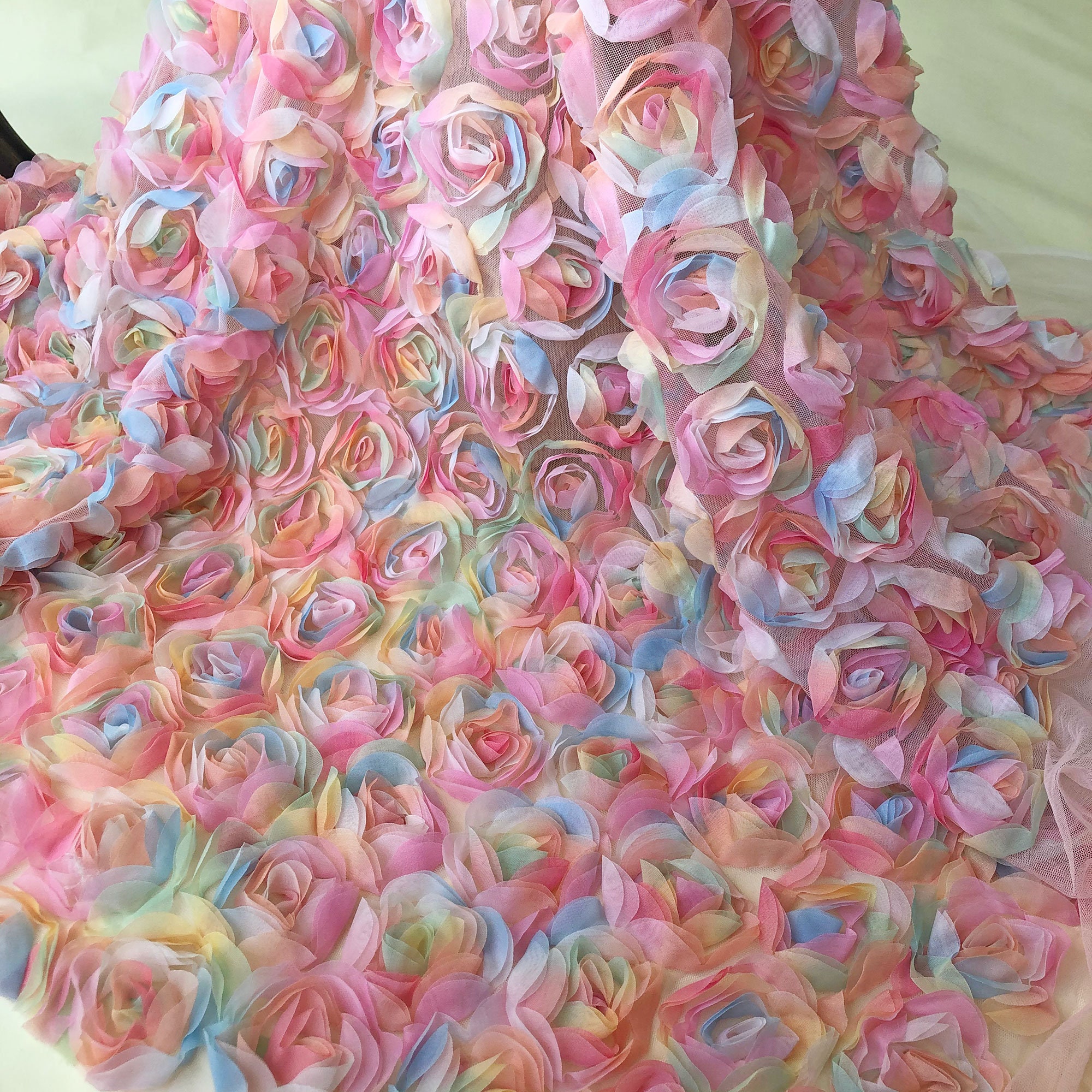 Colorful 3D Rose Lace Fabric by Yard Delicate Rosttee Lace | Etsy