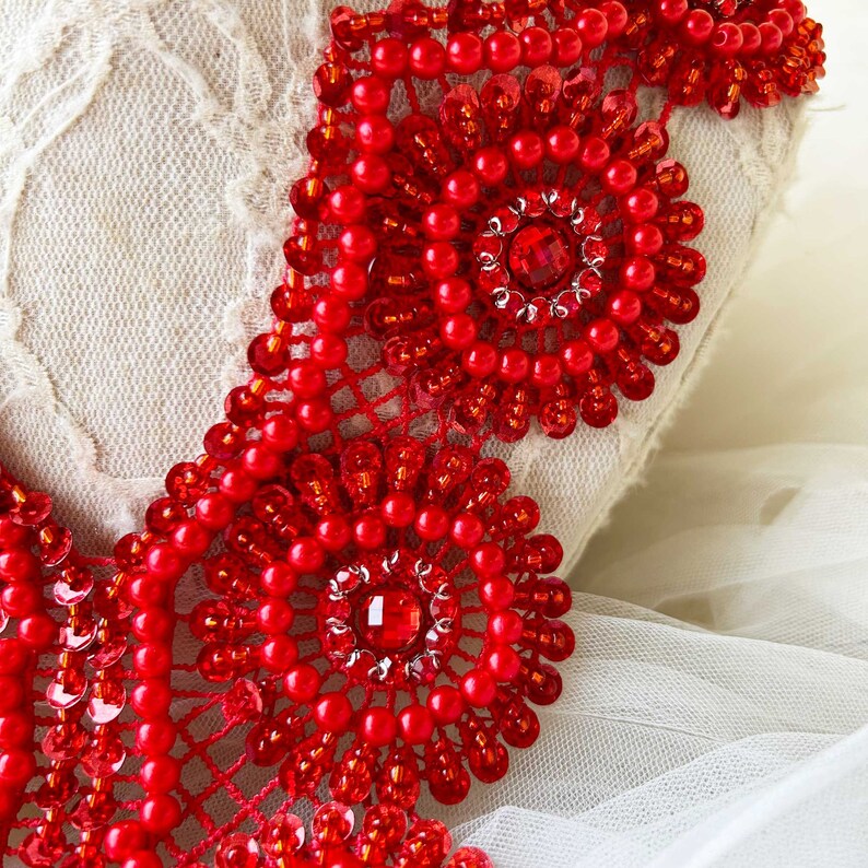 Beaded Neckline Trim Vintage Circle Pattern Ballgown Bodice Applique ...