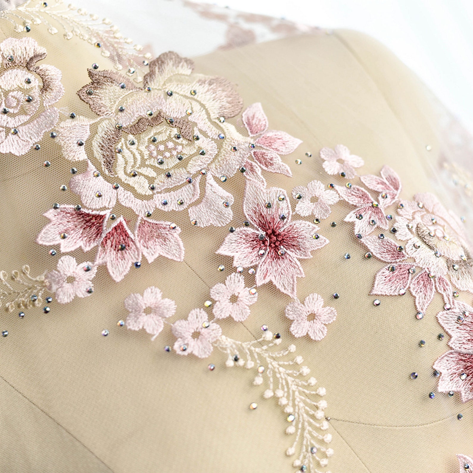 Exquisite Colorful Rhinestone Lace Tulle Fabric by the Yard Rustic ...