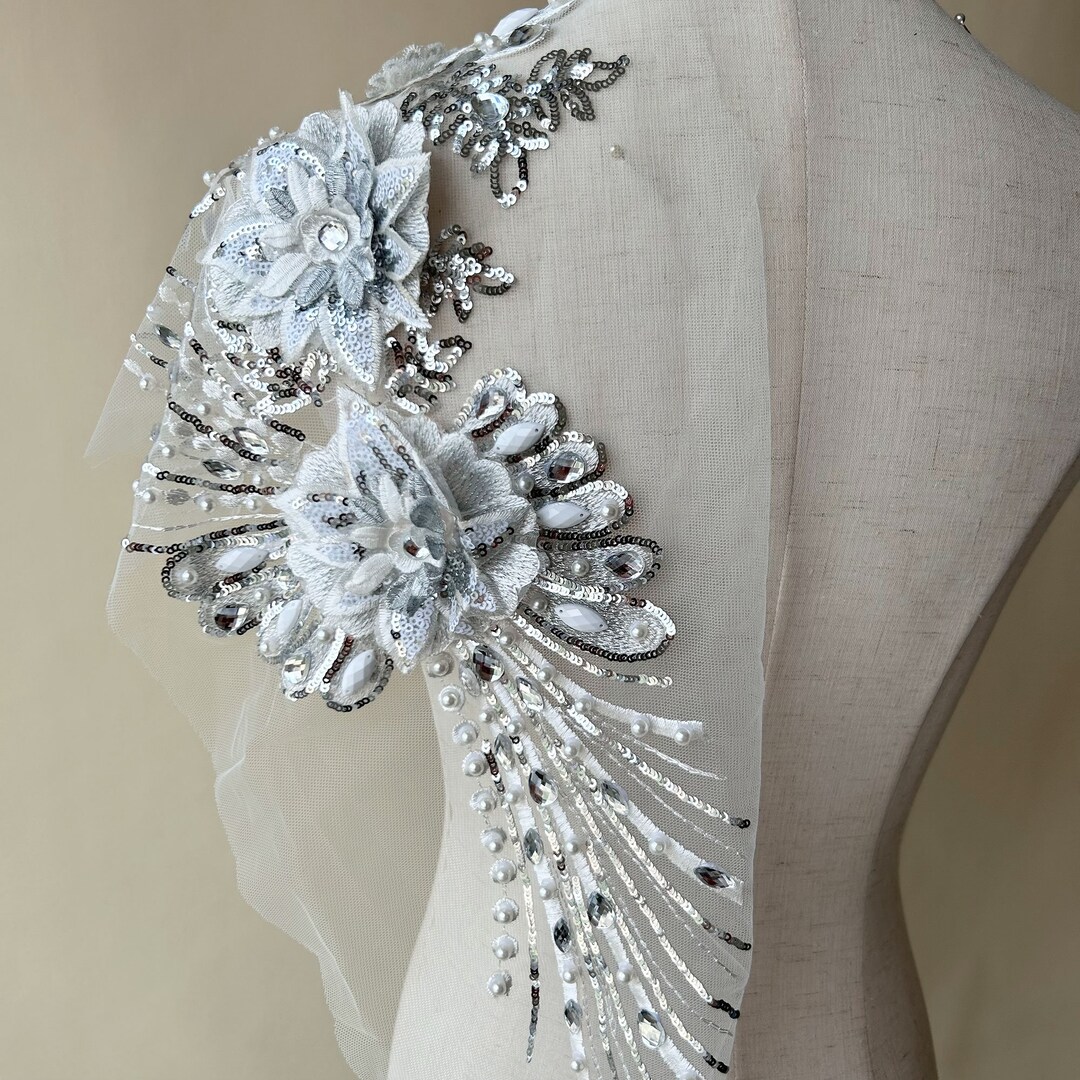 Shiny Applique Beaded 3D Floral Patch Shimmer Embroidery - Etsy