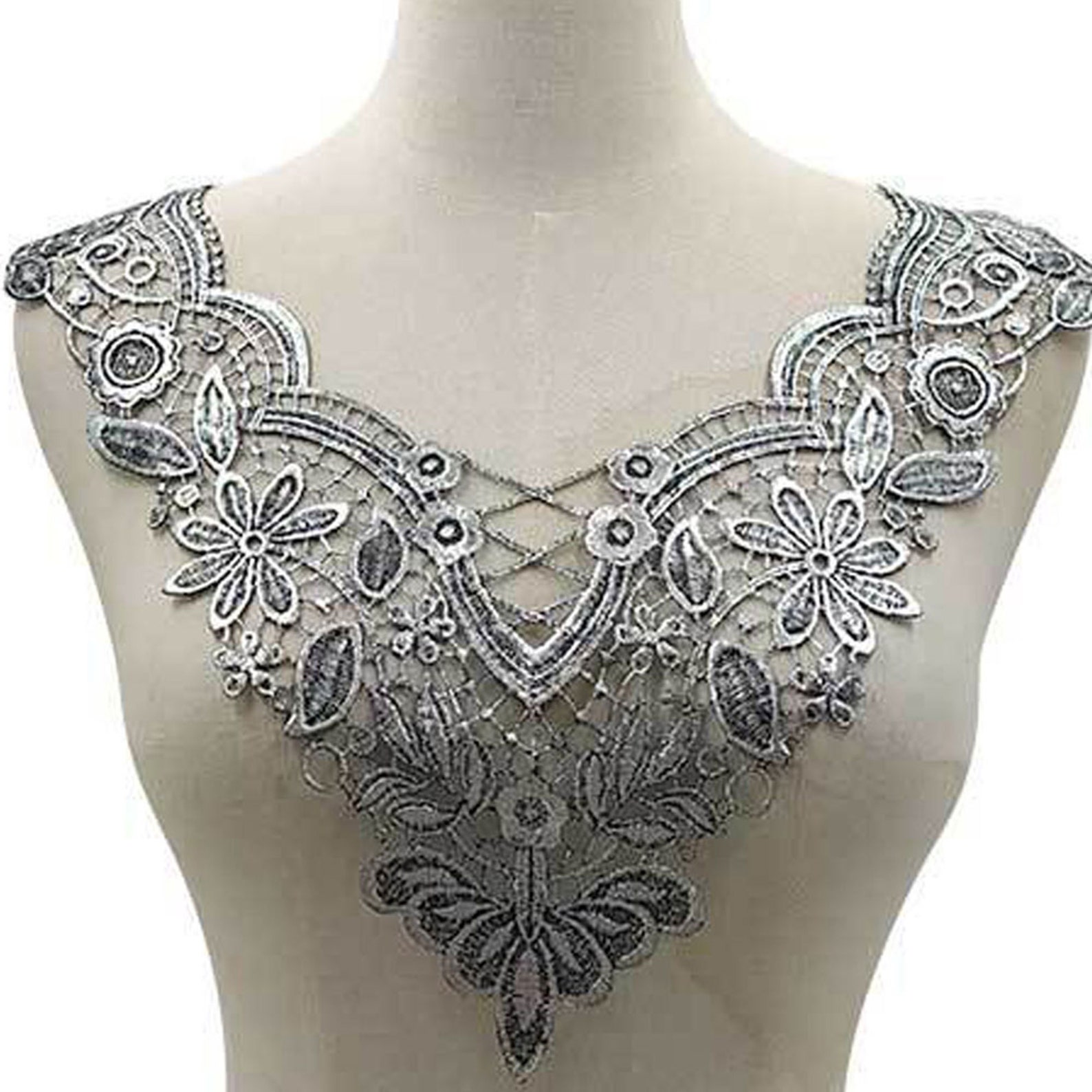 Flower Fabric Neckline Trim Guipure Applique Criss Cross - Etsy UK