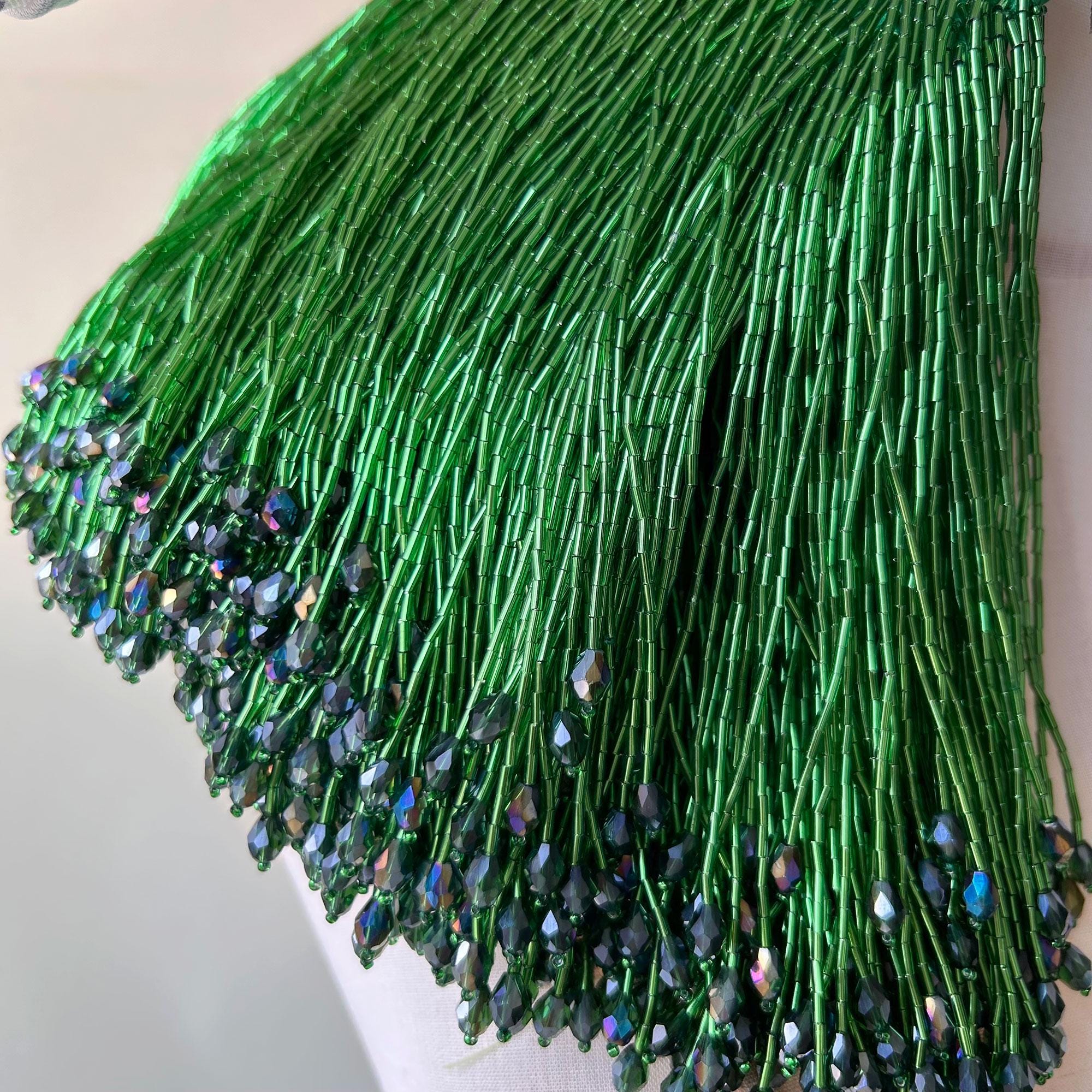Green Beaded Fringe Trim Heavy Tassel Drips Beads Trimming for Carnival ...