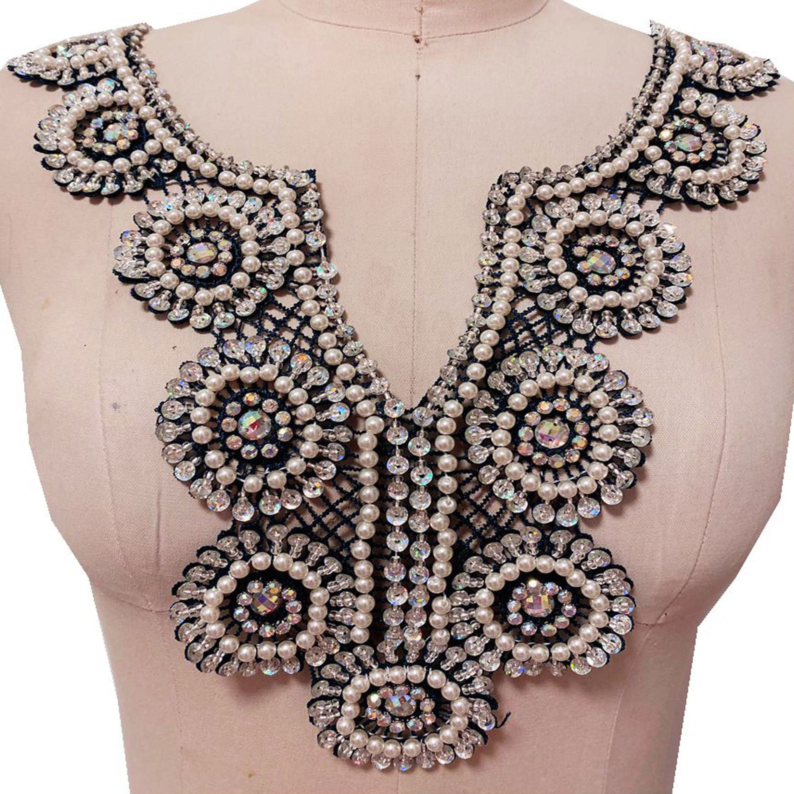 Beaded Neckline Trim Vintage Circle Pattern Ballgown Bodice Applique ...