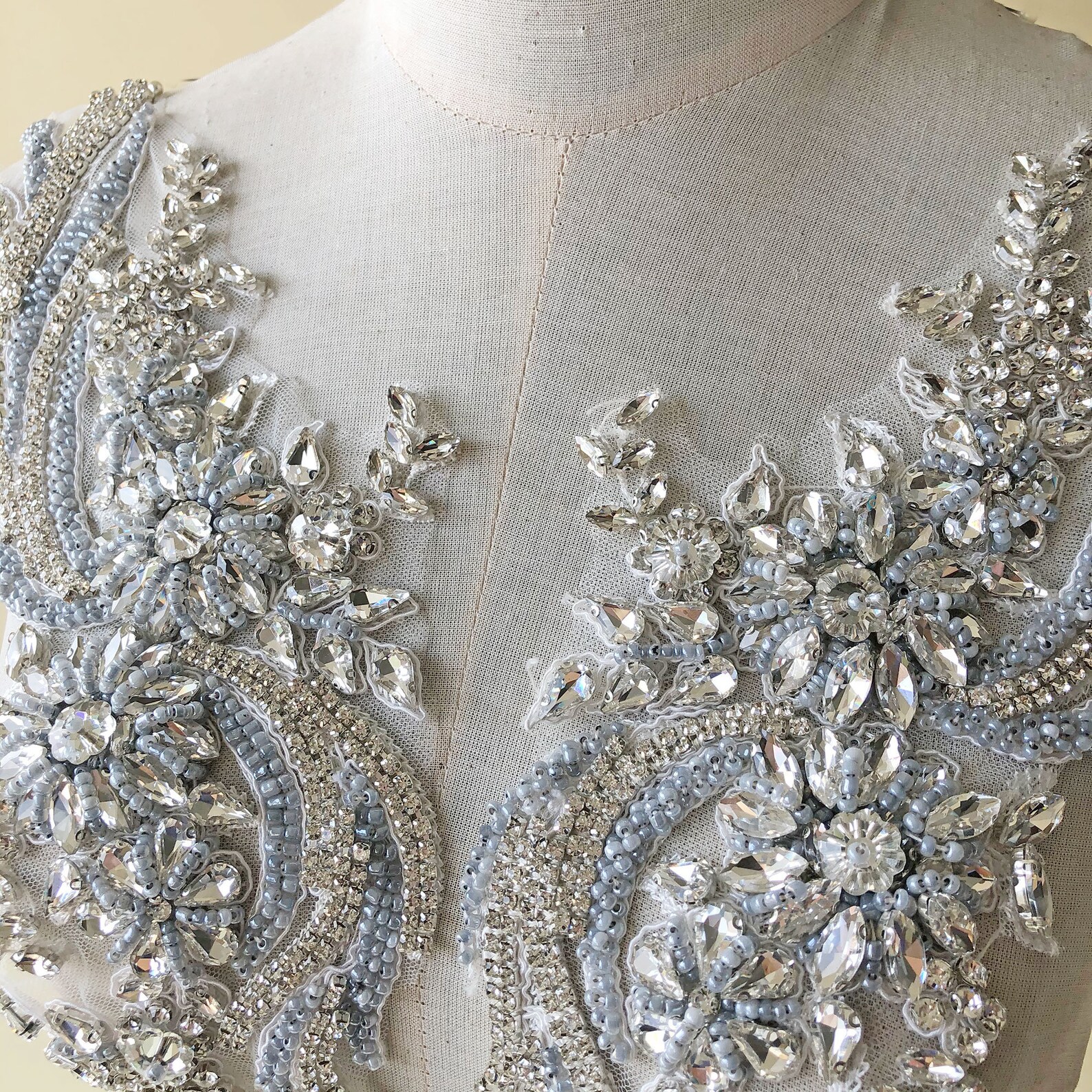 1 Pair Rhinestone Applique Pale Blue Beaded Crystal Patch - Etsy