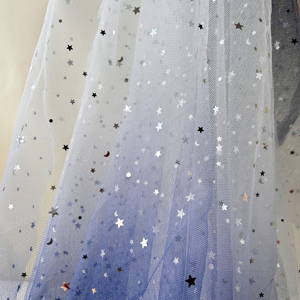 Dreamy Silver Star Lace Fabric Celestial Costume Lace Overlay Blue ...