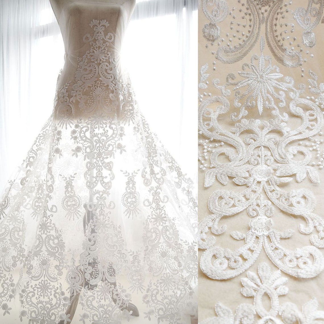 Luxury Embroider Pattern Wedding Dress Lace Fabric By the yard | Etsy