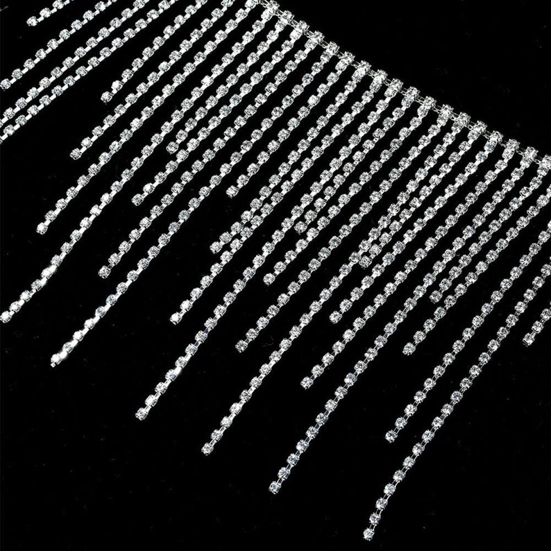Sparkling Rhinestone Tassel Trim Diamante Crystal Fringe Trim Bling ...