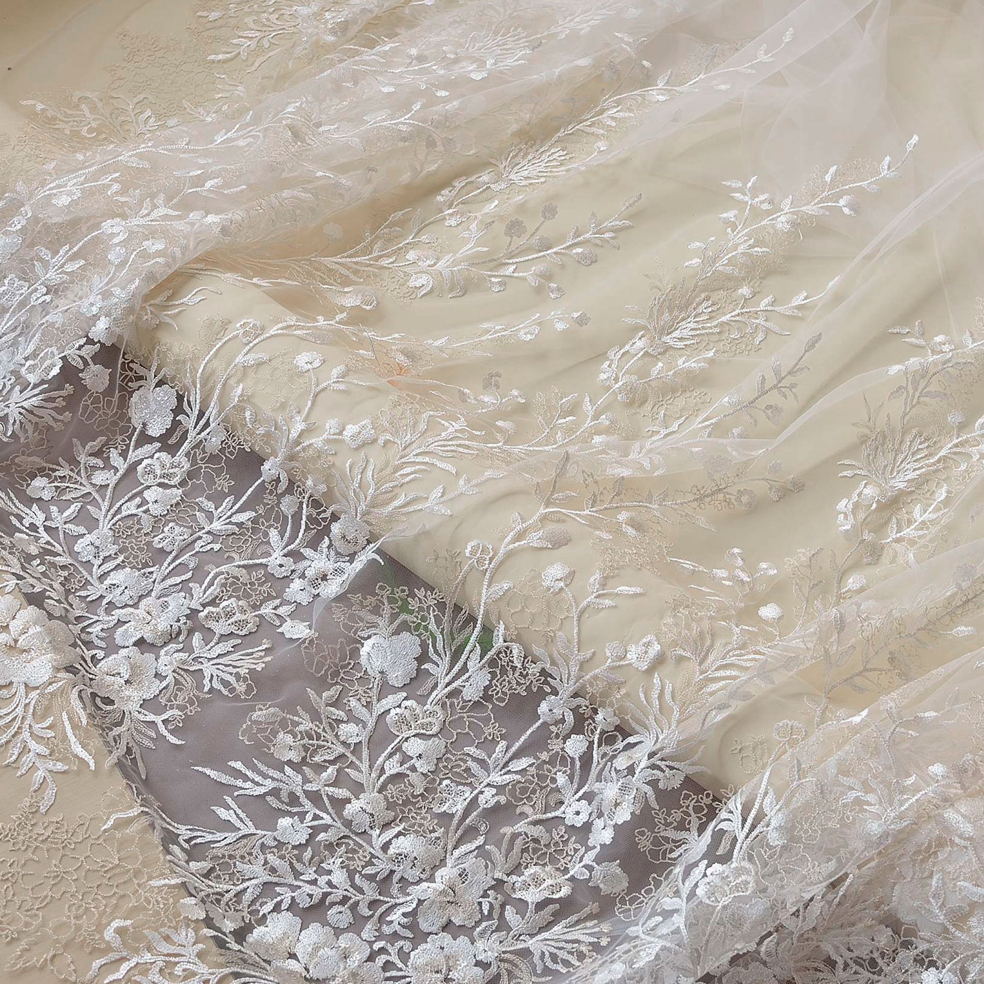 Delicate Wedding Dress Lace Tulle by the Yard Champagne | Etsy