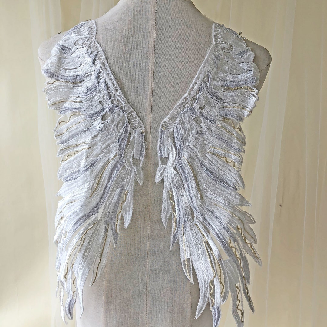Silver White Angel Wings Lace Applique Mirror Pair Embroidery Patch for ...