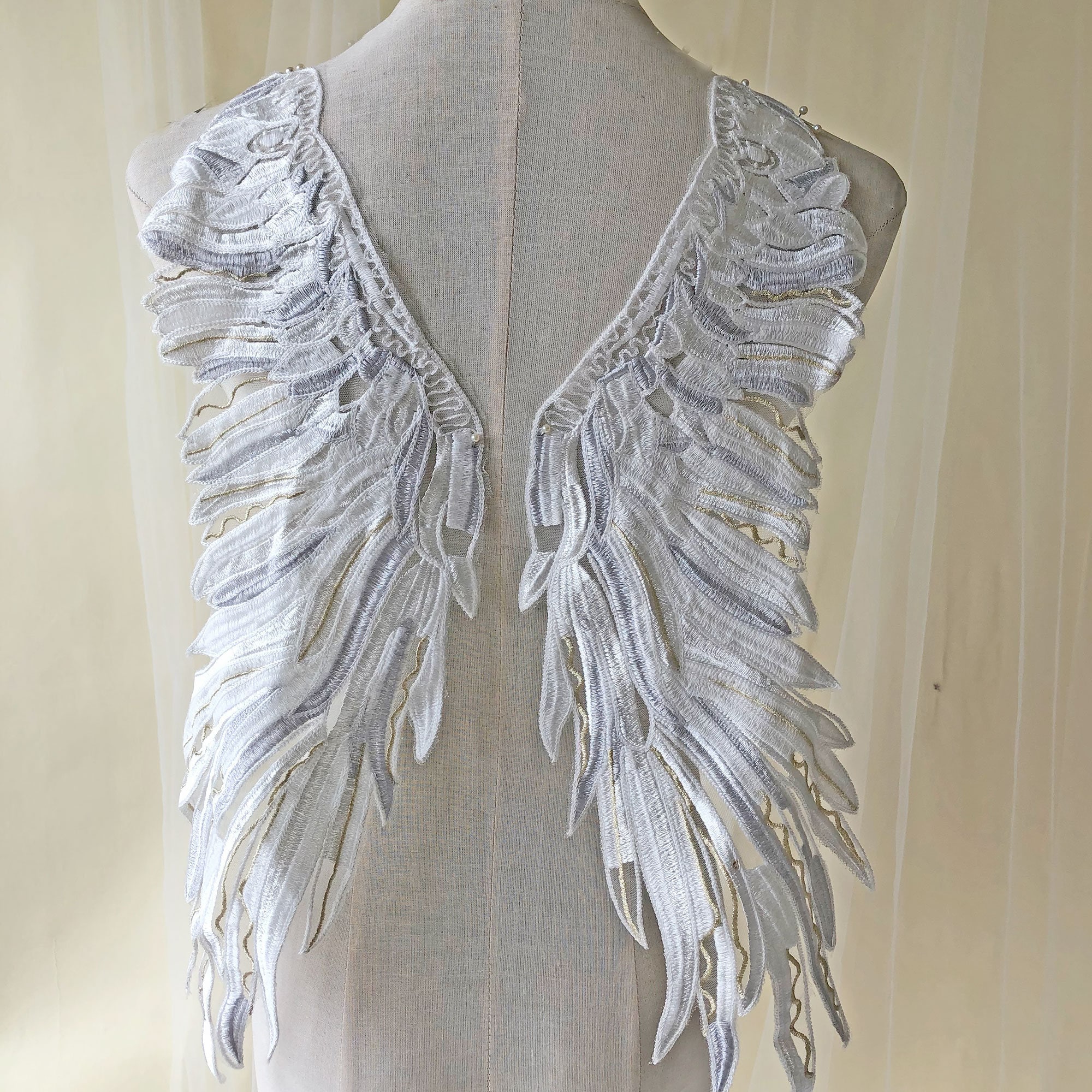 Silver White Angel Wings Lace Applique Mirror Pair Embroidery Patch for ...