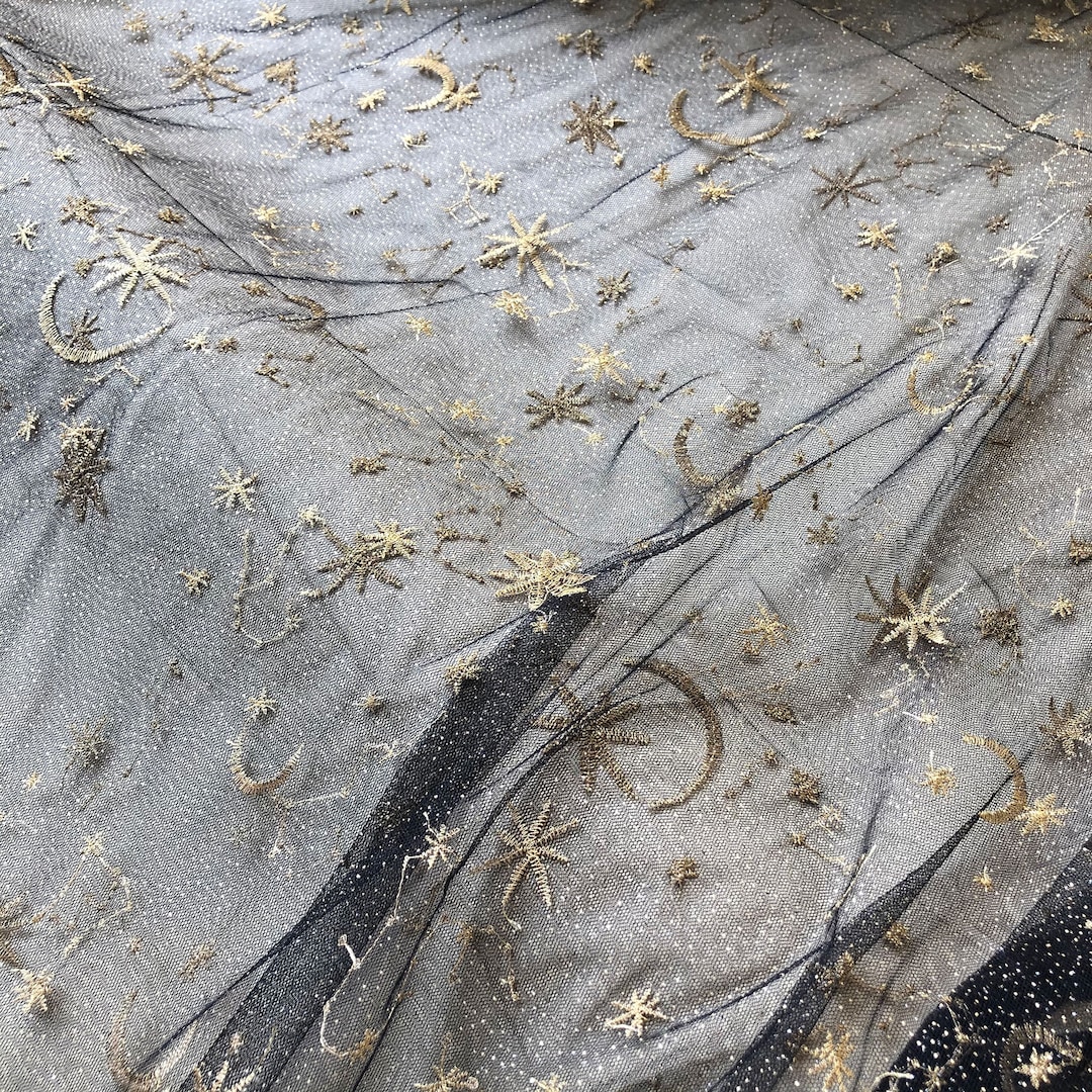 Star Moon Lace Fabric Celestial Costume Lace Overlay Gold Embroidery ...