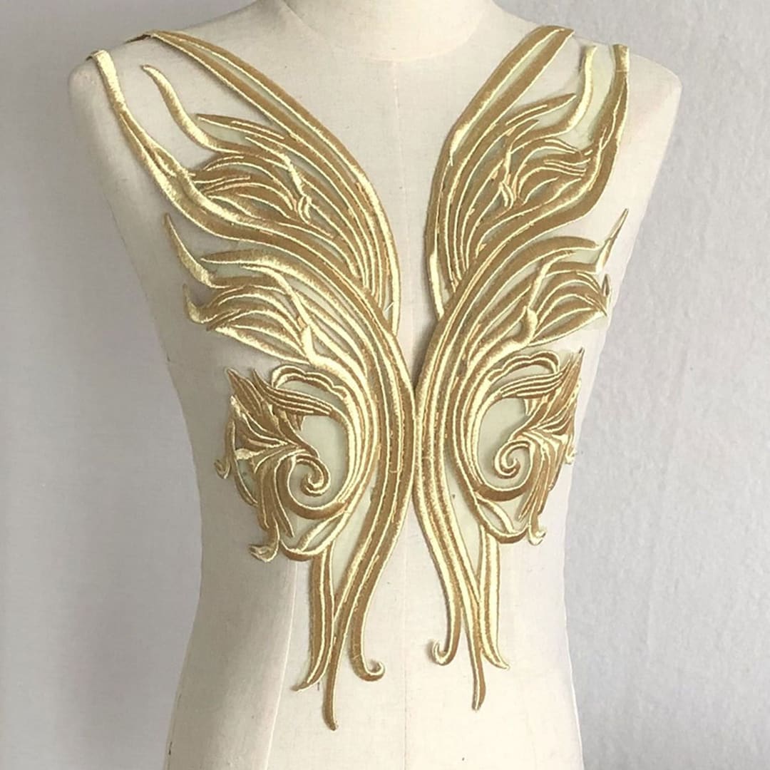 Metallic Gold Lace Applique Golden Embroidery Patch for Party Bodice ...
