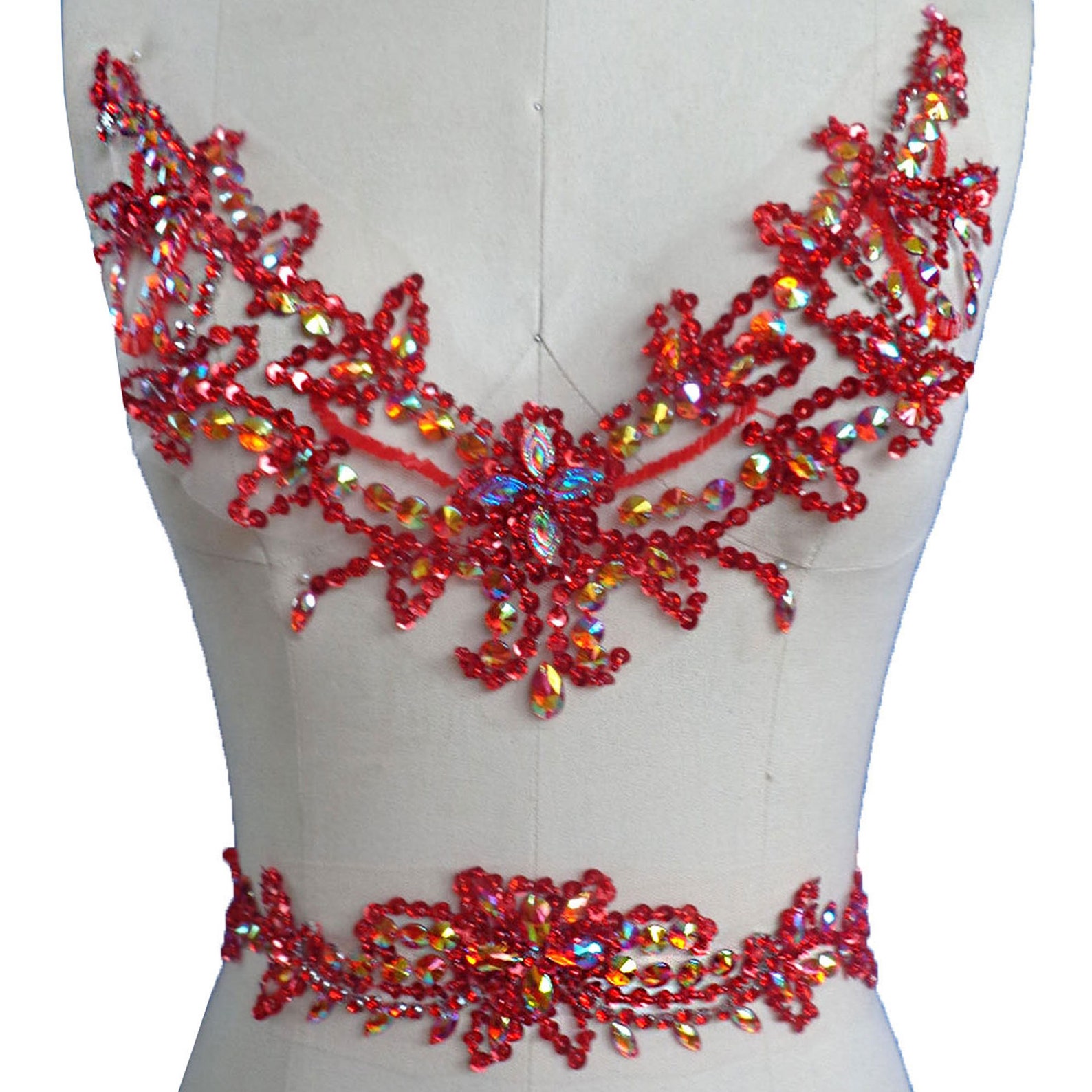 Beaded Neckline Trims Belt Rhinestone Bodice Applique V-neck - Etsy