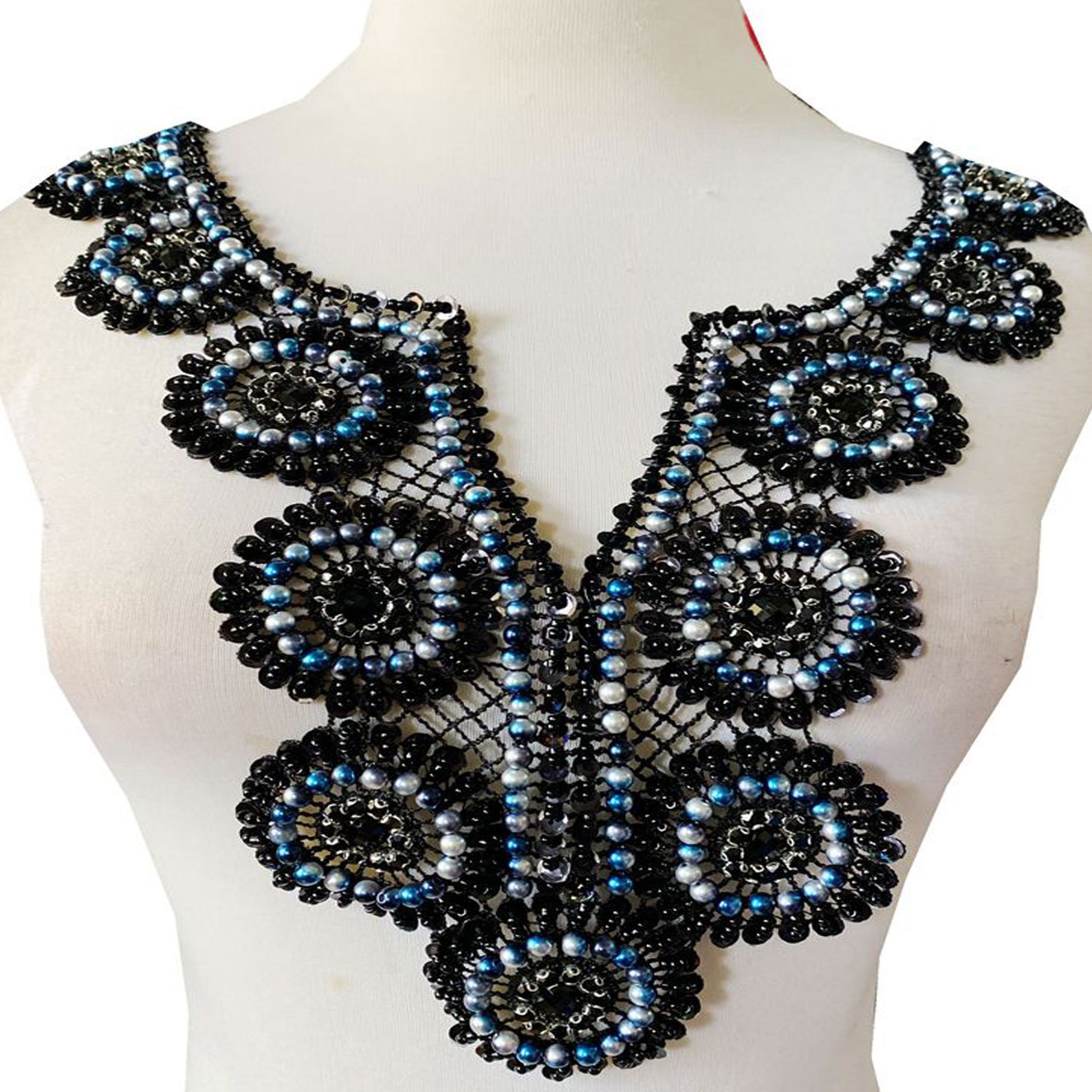 Beaded Neckline Trim Vintage Circle Pattern Ballgown Bodice Applique ...