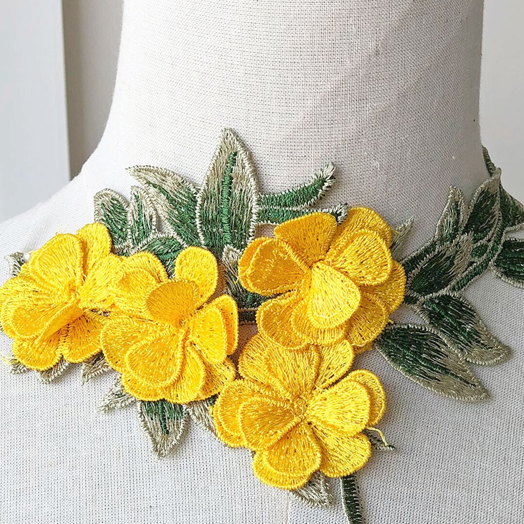 Delicate 3D Flower Applique Flower Green Leaves Patch for DIY Craft ...