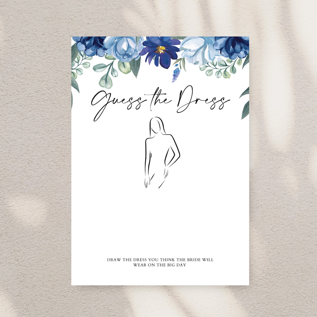 Blue Floral Guess the Dress Bridal Game, Draw the Dress Bridal Game ...