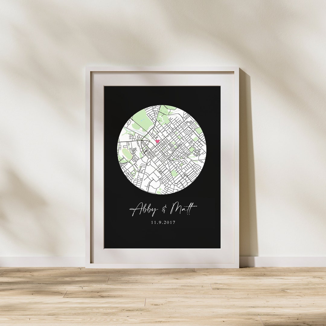 First Date Map - Wedding Map - Anniversary Map - First Met Map - Etsy