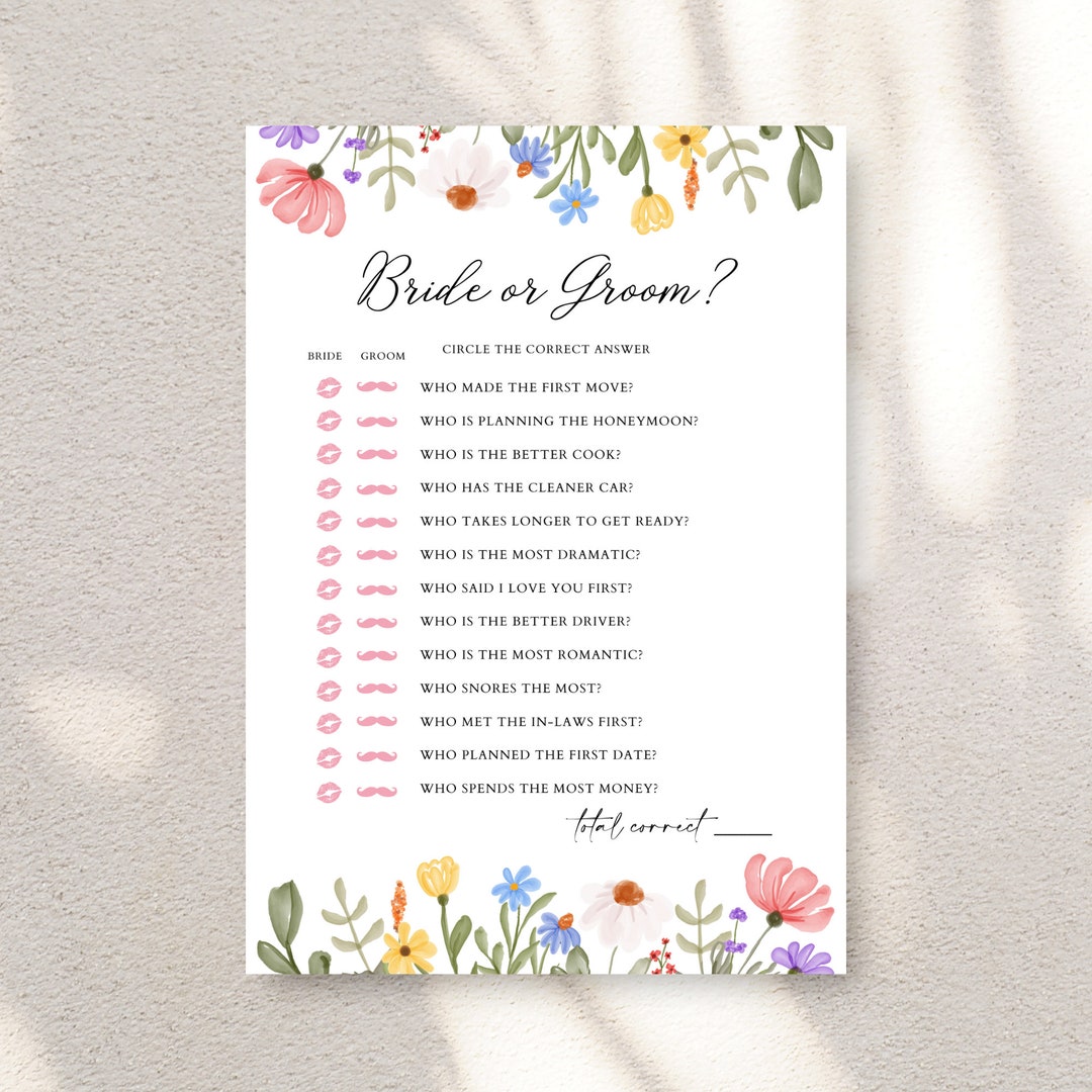 Floral Bride or Groom Wedding Game, Bride-to-be, Wedding Shower Games ...