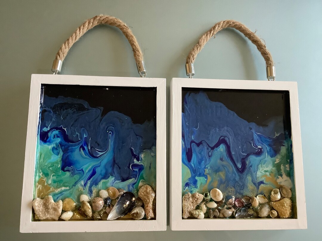 Ocean Sky Blue Shadow Box, Hanging Wall Art, Set of 2, 3D Ocean Art ...