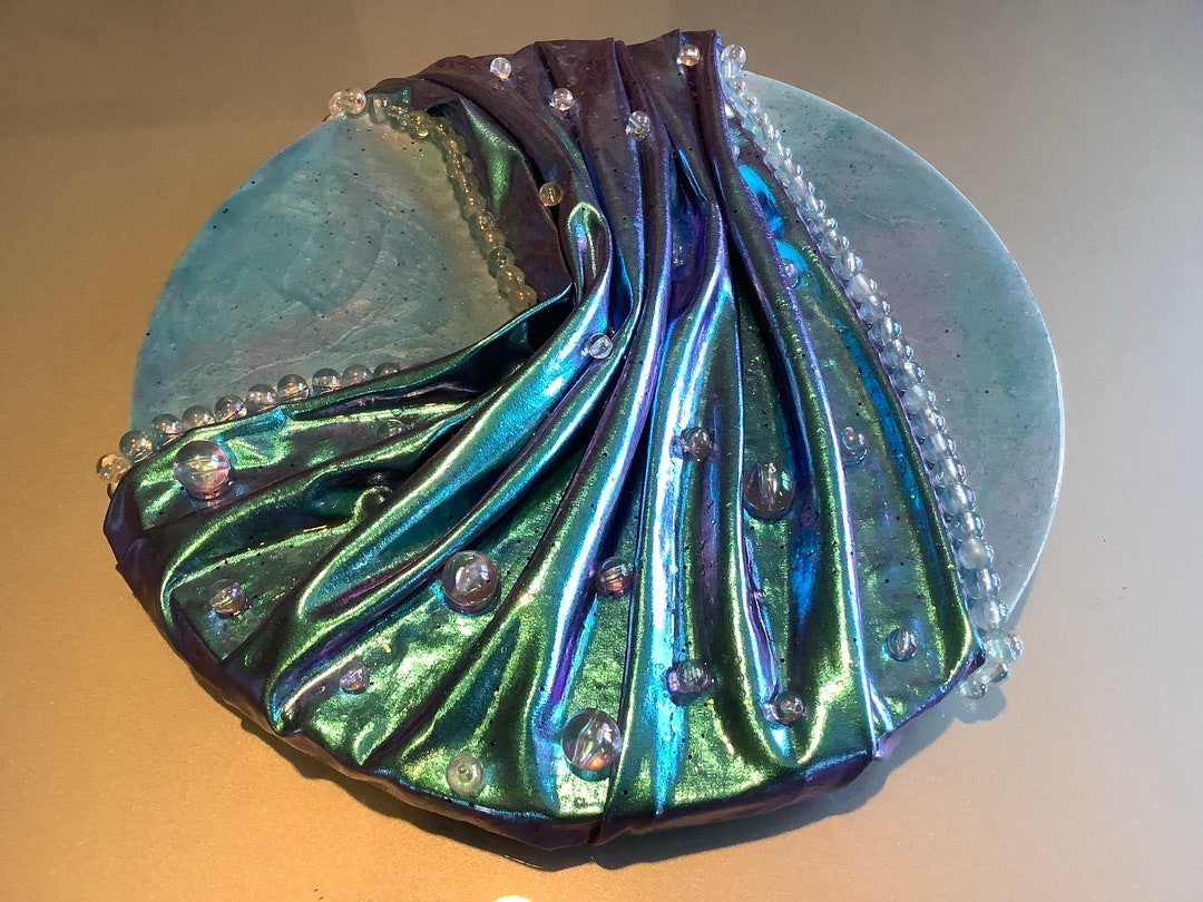 Round Mermaid 3D Wall Art, Beaded Wall Art, Glitter Art, Blue Green ...