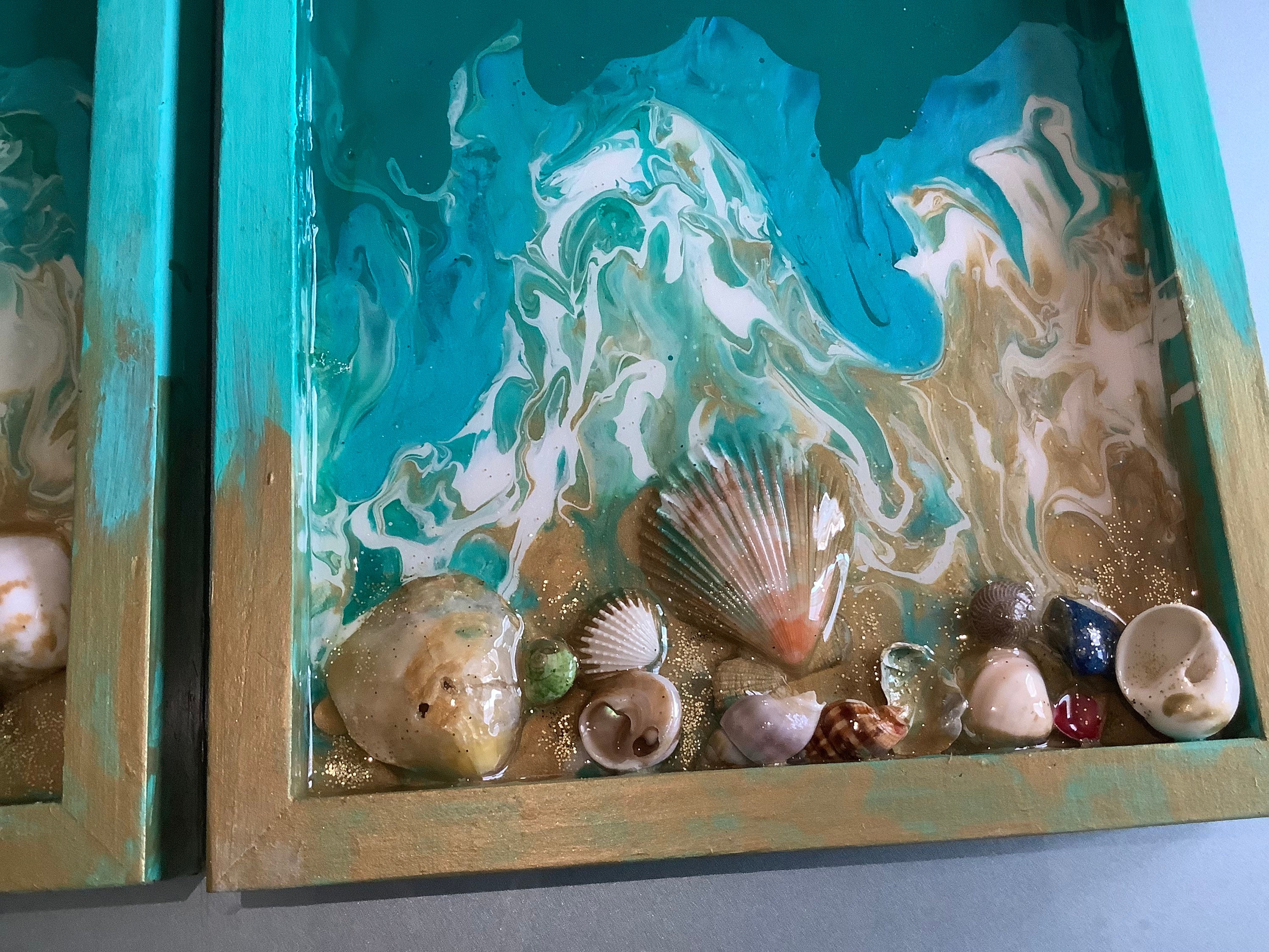 Ocean Sky Blue Green Shadow Box, Hanging Wall Art, Set of 2, 3D Ocean ...