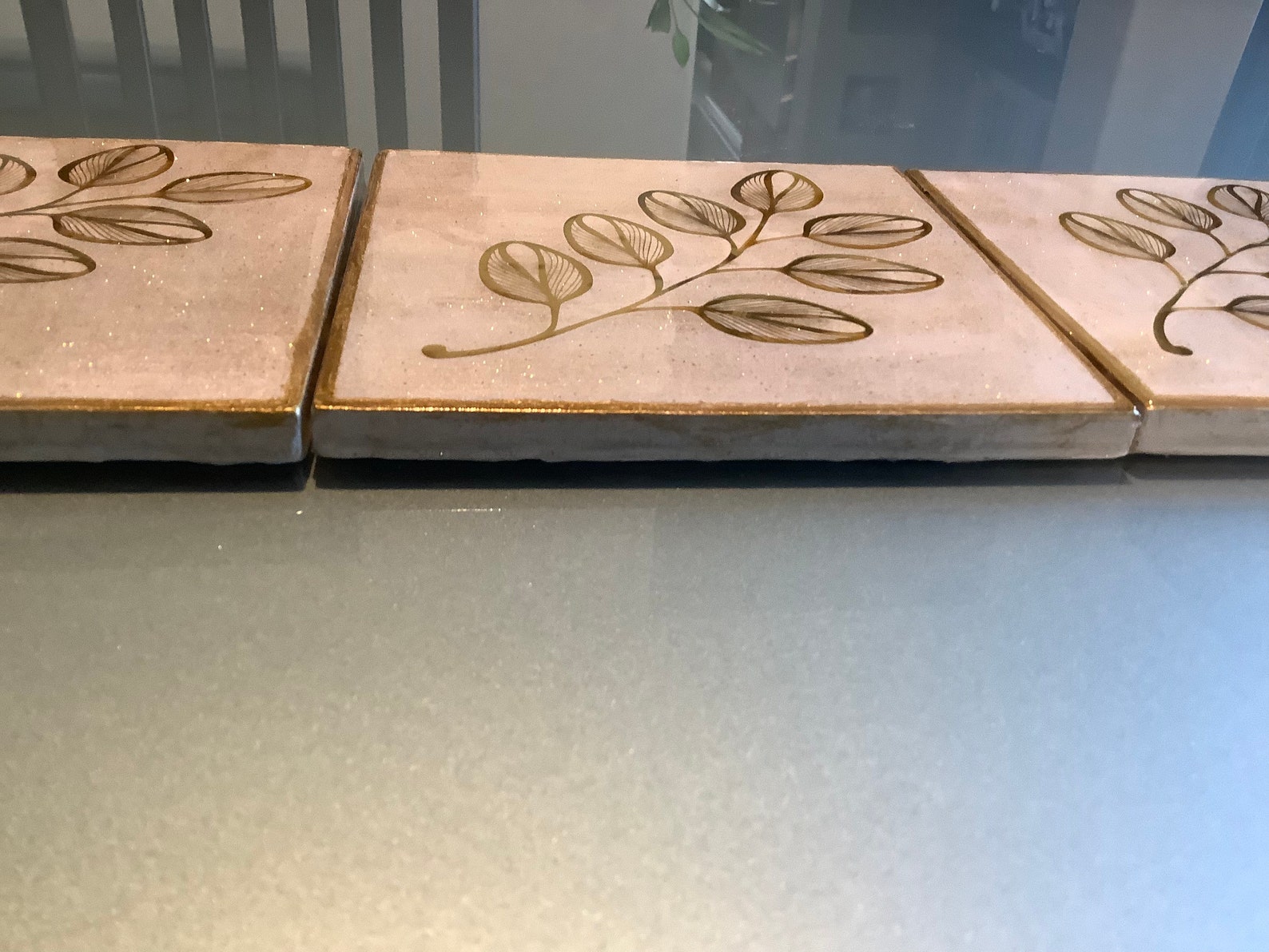 Wooden Square Wall Art, Set of 3 Wall Decor, Pearly Look With Gold ...