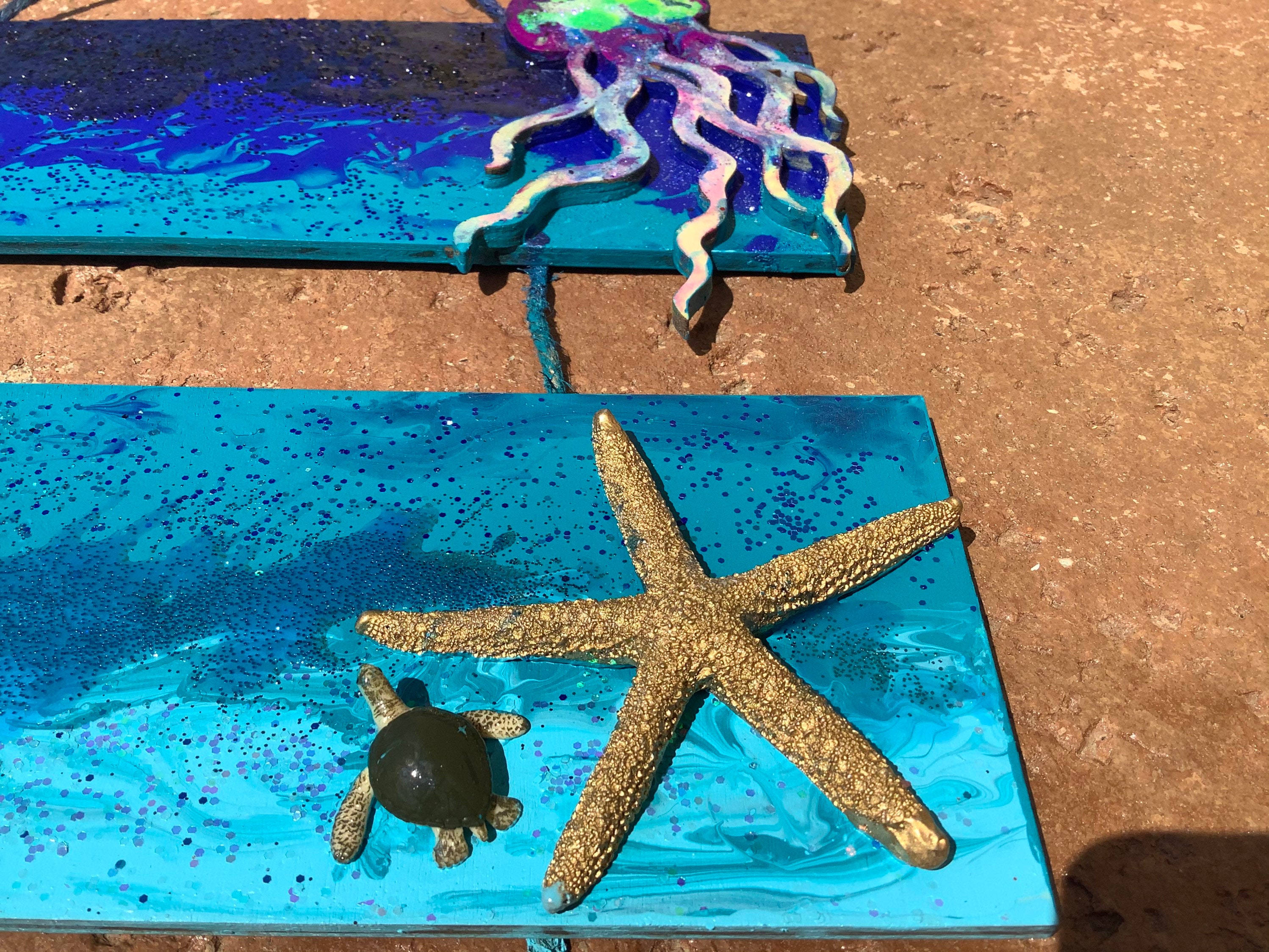 Ocean Theme Wall Decor, 3 Wood Panels, Glow in the Dark. 3D Wall Art ...