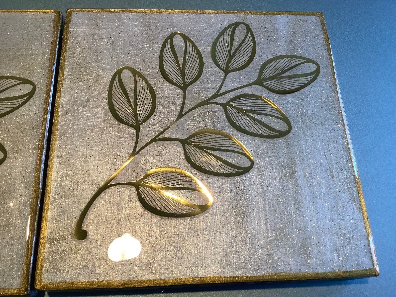 Wooden Square Wall Art, Set of 3 Wall Decor, Pearly Look With Gold ...