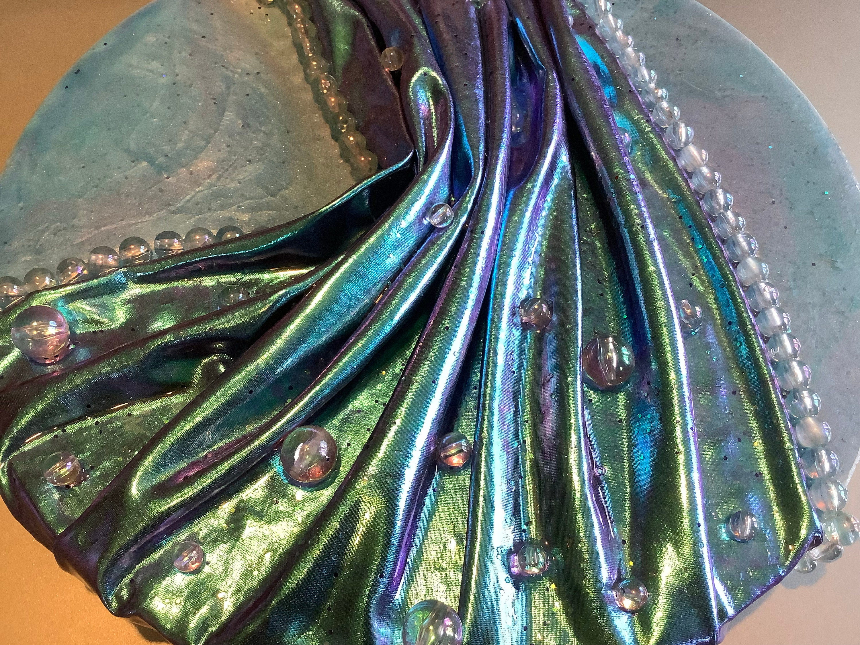 Round Mermaid 3D Wall Art, Beaded Wall Art, Glitter Art, Blue Green ...