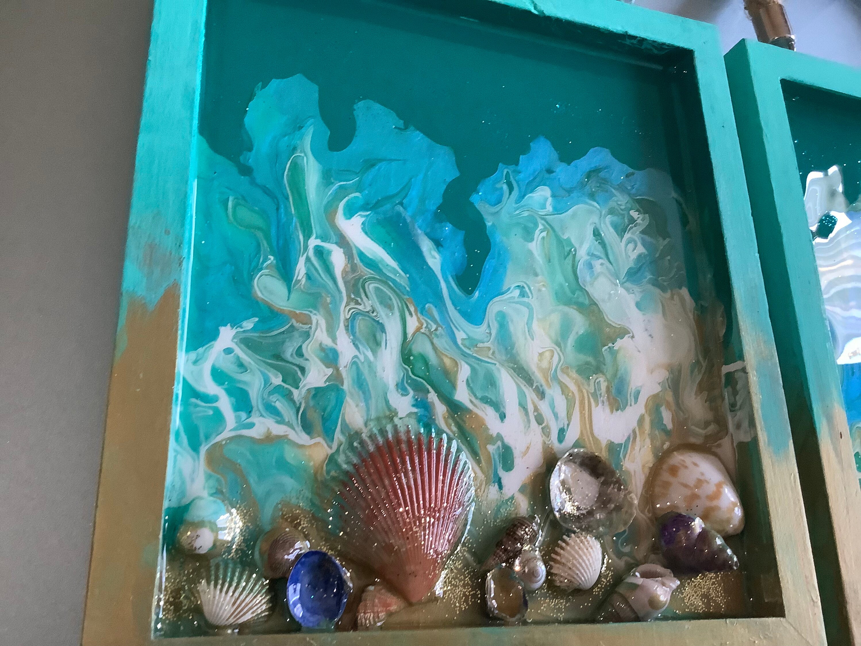 Ocean Sky Blue Green Shadow Box, Hanging Wall Art, Set of 2, 3D Ocean ...