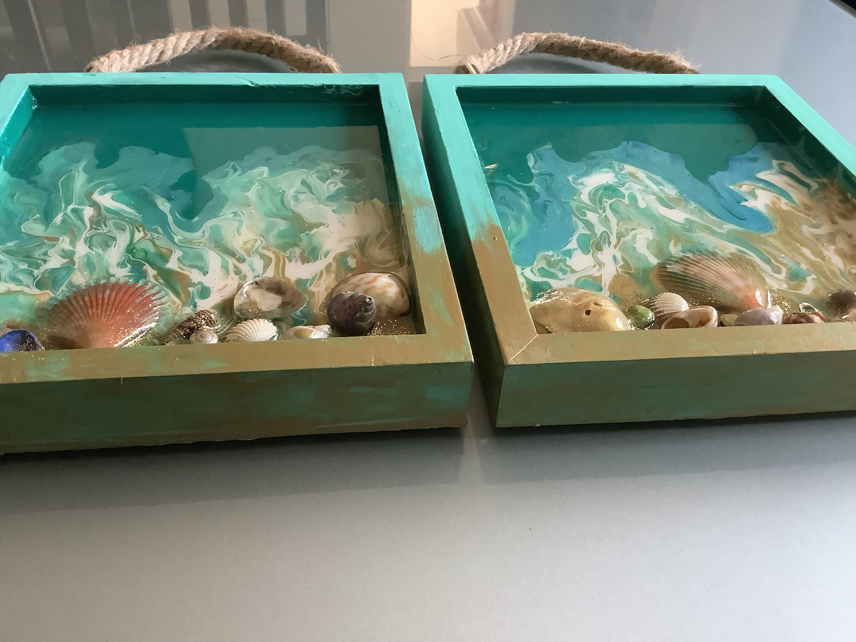 Ocean Sky Blue Green Shadow Box, Hanging Wall Art, Set of 2, 3D Ocean ...
