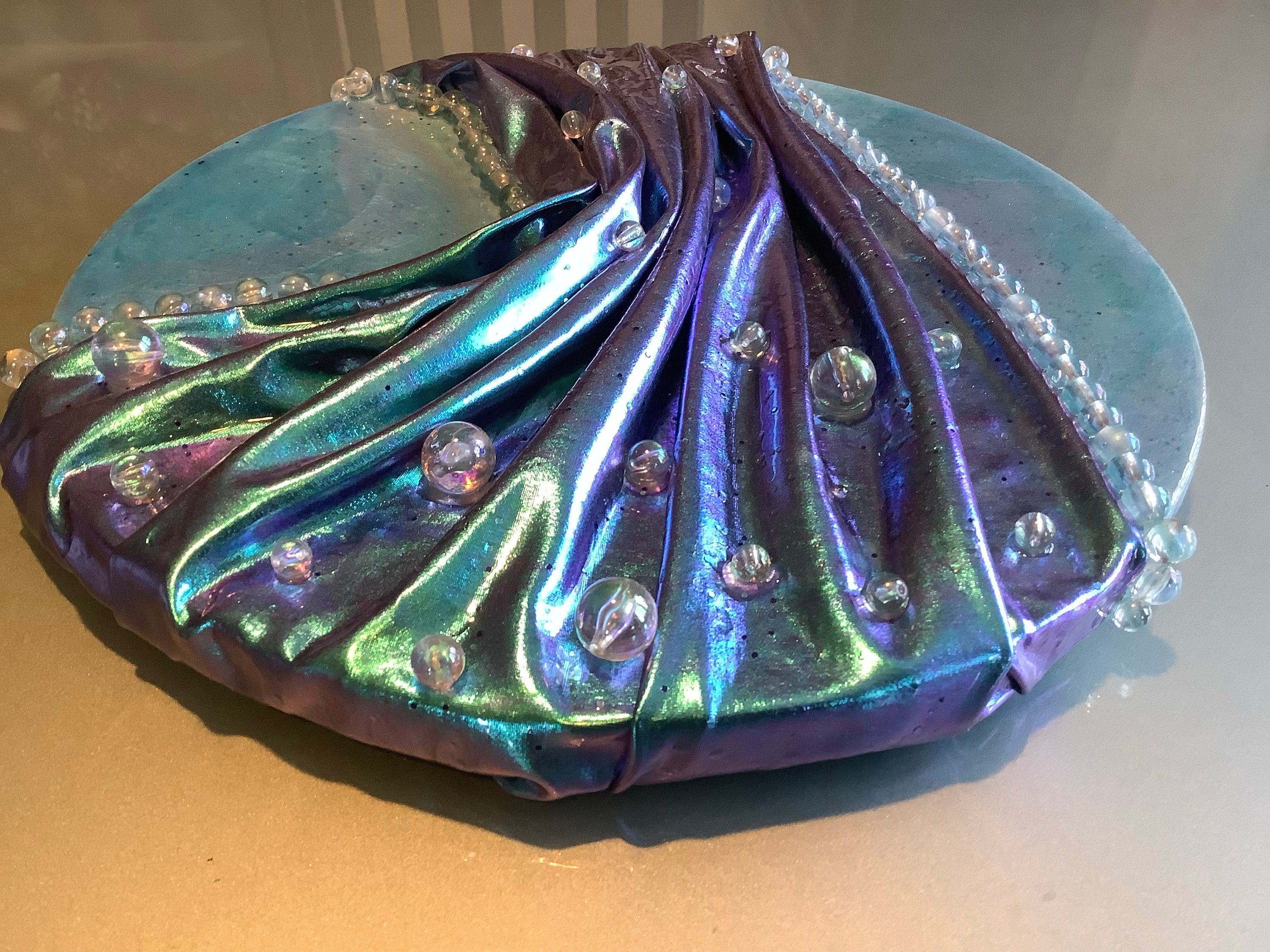 Round Mermaid 3D Wall Art, Beaded Wall Art, Glitter Art, Blue Green ...