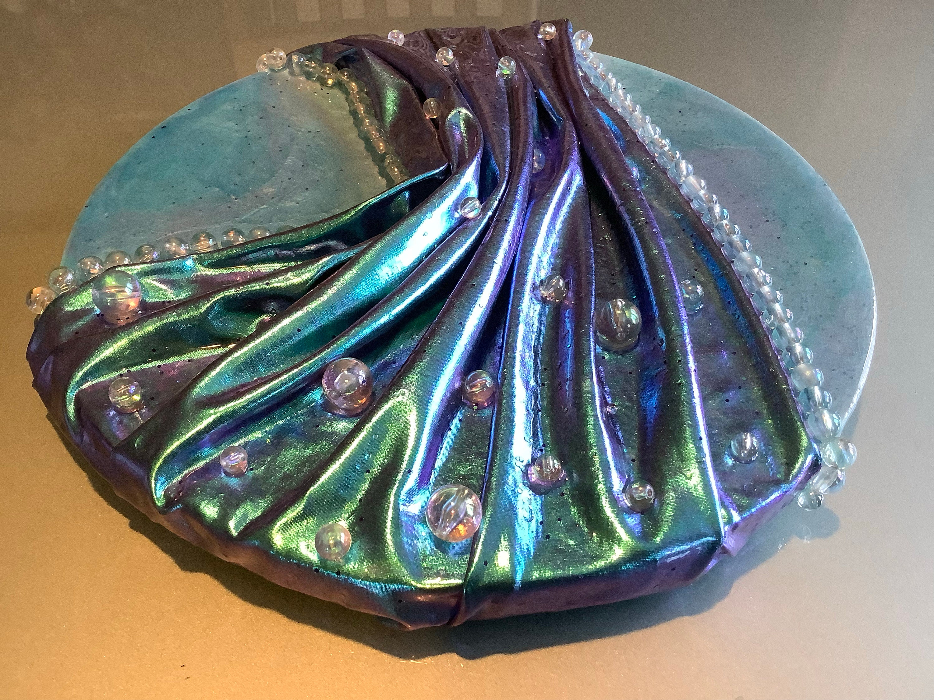 Round Mermaid 3D Wall Art, Beaded Wall Art, Glitter Art, Blue Green ...