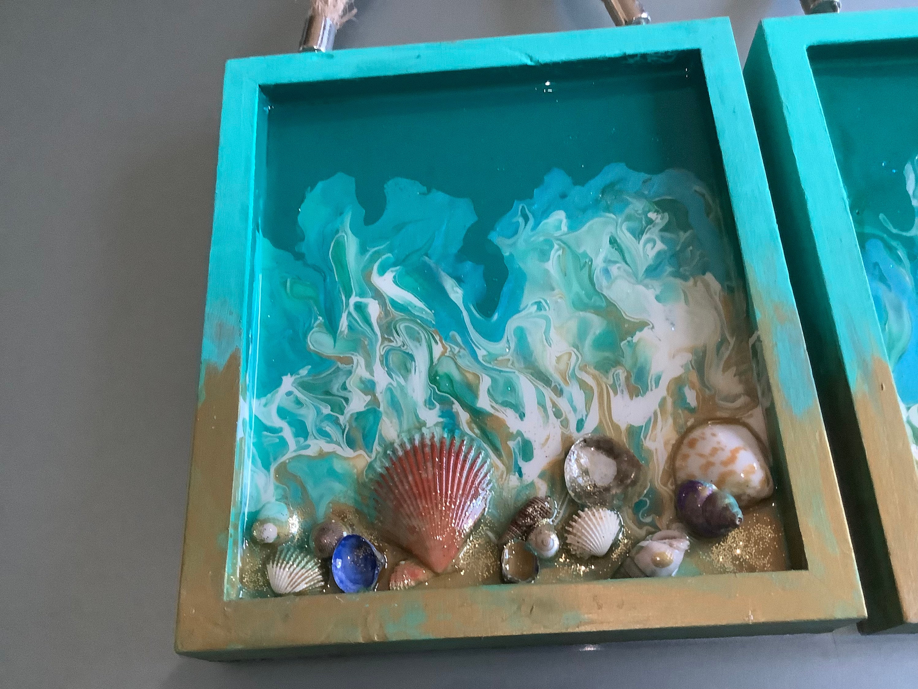 Ocean Sky Blue Green Shadow Box, Hanging Wall Art, Set of 2, 3D Ocean ...