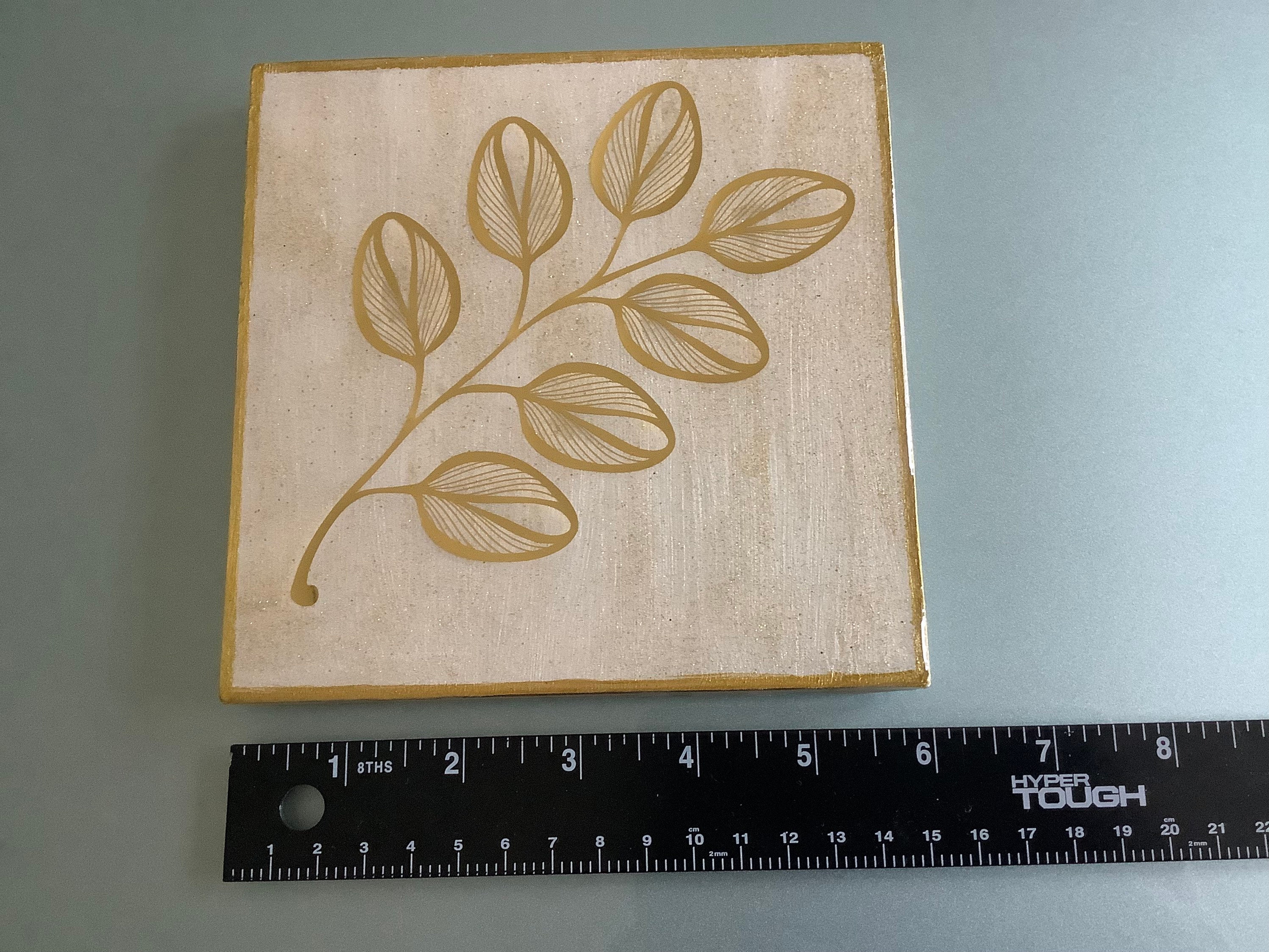 Wooden Square Wall Art, Set of 3 Wall Decor, Pearly Look With Gold ...
